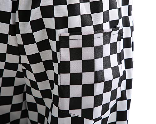 Men’s Black and White Checkerboard Print Chef Pants with Elastic Waist Drawstring Baggy Chef Uniforms Blackwhite XXL