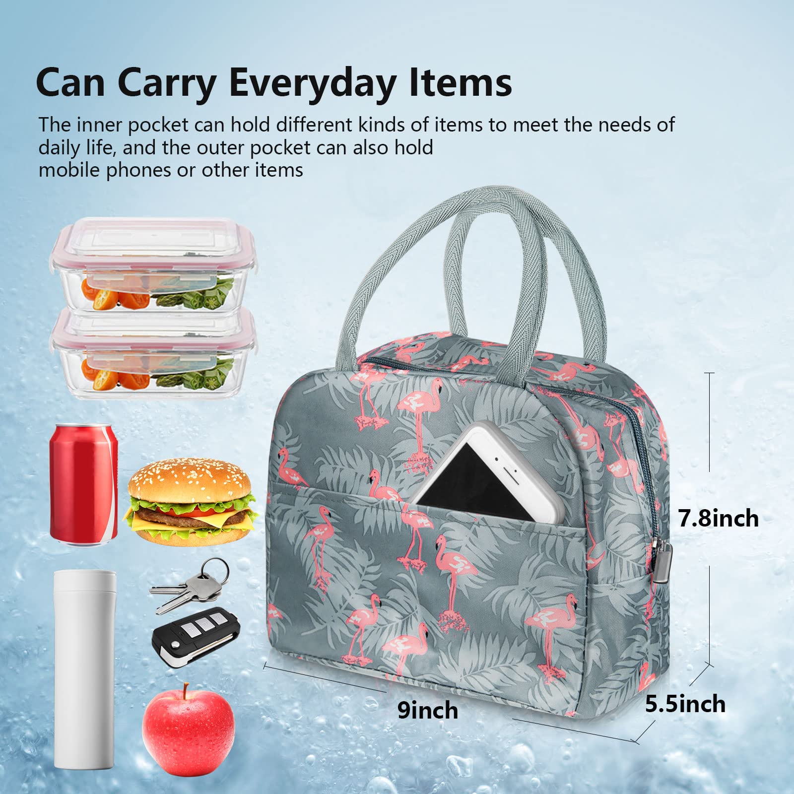 LAVAED Insulated Lunch Bag for Women, Waterproof Leakproof Lunch Tote Bag Cooler Lunch Tote Box Meal Storage Bag, for Office,Work,Beach,Travel(Flamingo)