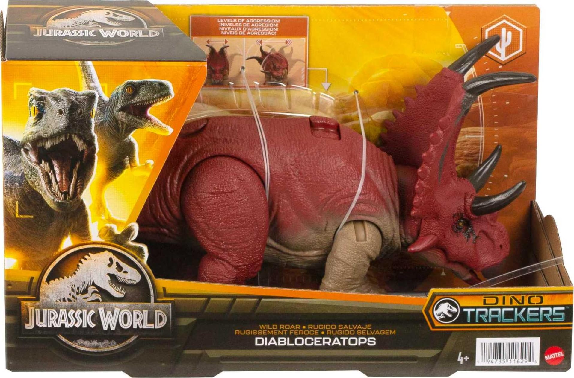 Mattel Jurassic World Dominion Wild Roar Diabloceratops Dinosaur Action Figure Toy with Sound & Attack Action, Plus Downloadable App & AR