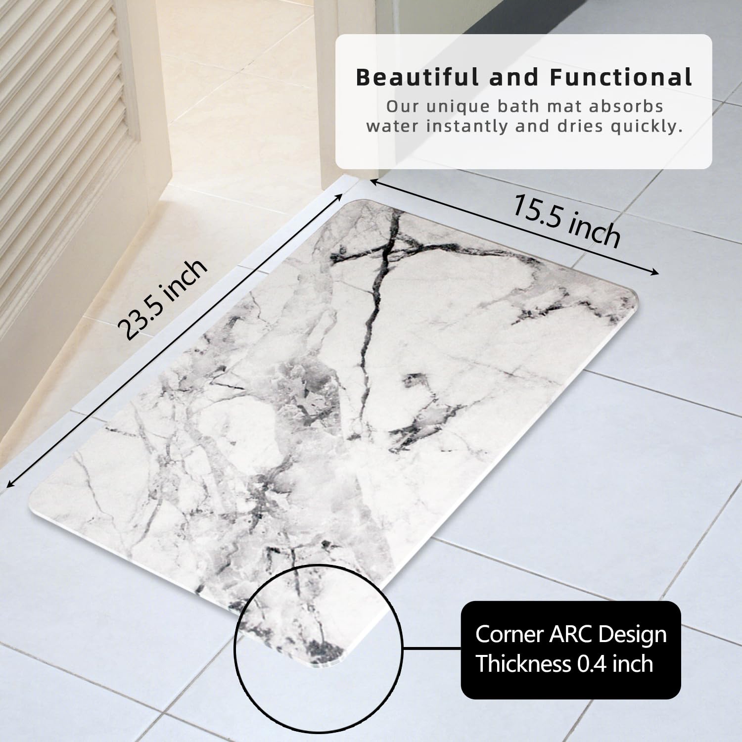 Holen Darrel Stone Bath Mat Diatomaite Earth Shower Mat Large,Drying Non-Slip Eco Friendly Sturdy Comfort for Bathroom Floor Mat Stylish Elegant Home Decor LightGray 23.5 * 15.5