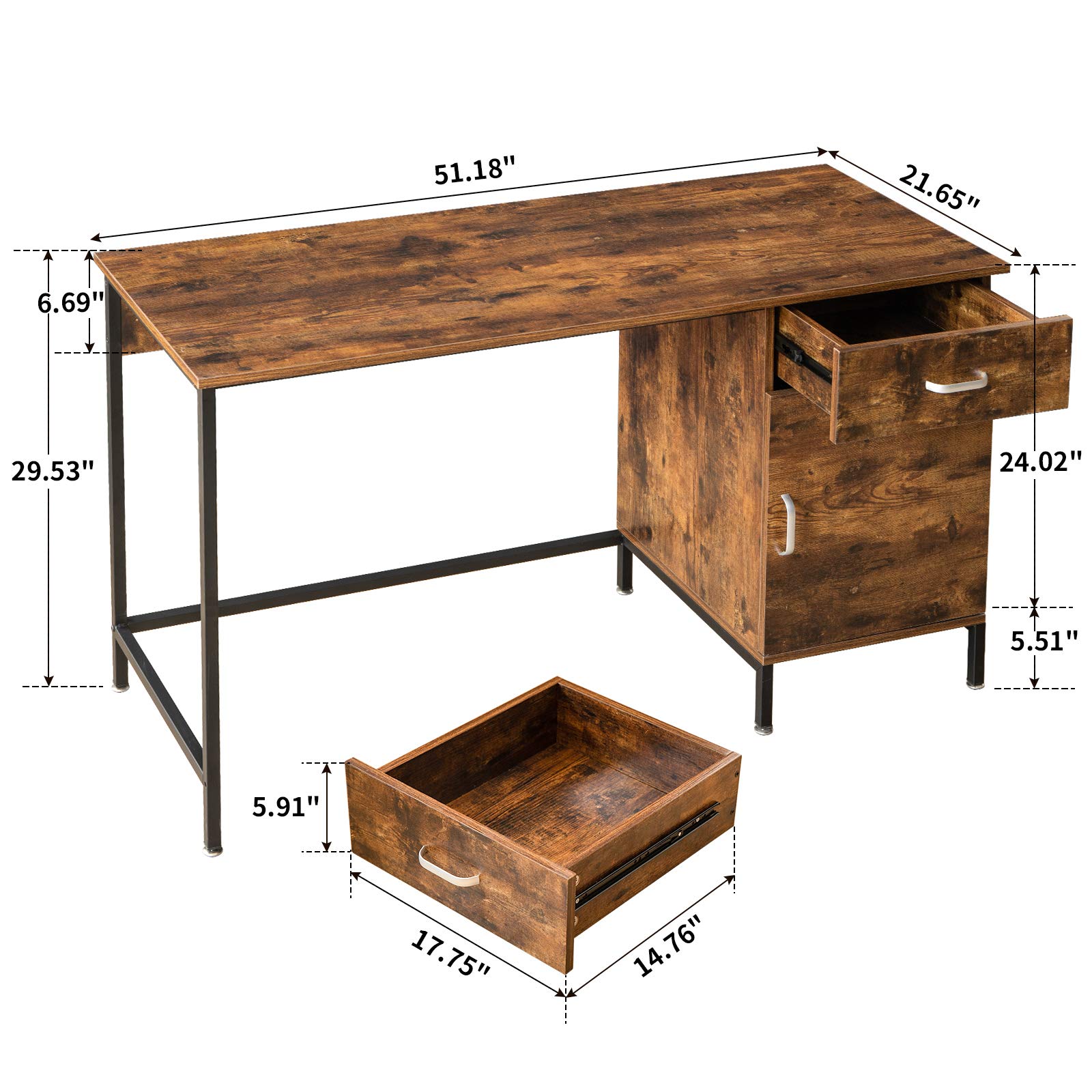 IBUYKE Industrial Computer Desk with Storage Cabinet, Modern Office Desk with Drawer, Space-Saving Corner Table Stand, Study Workstation for Home Office, Easy to Assemble, Rustic Brown UTMJ055H