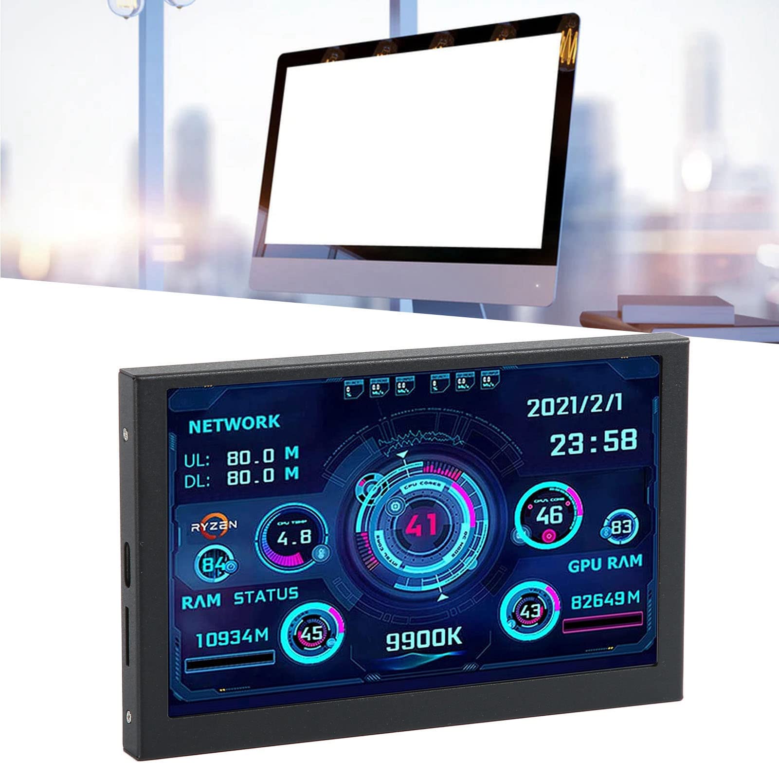plplaaoo Mini Monitor, Mini Display, Mini Screen, Computer Temp Monitor 5 Inch IPS Screen Multiple Themes USB Connection PC CPU Data Monitor for PC CPU GPU RAM, IPS USB Mini Screen pc Sensor Panel