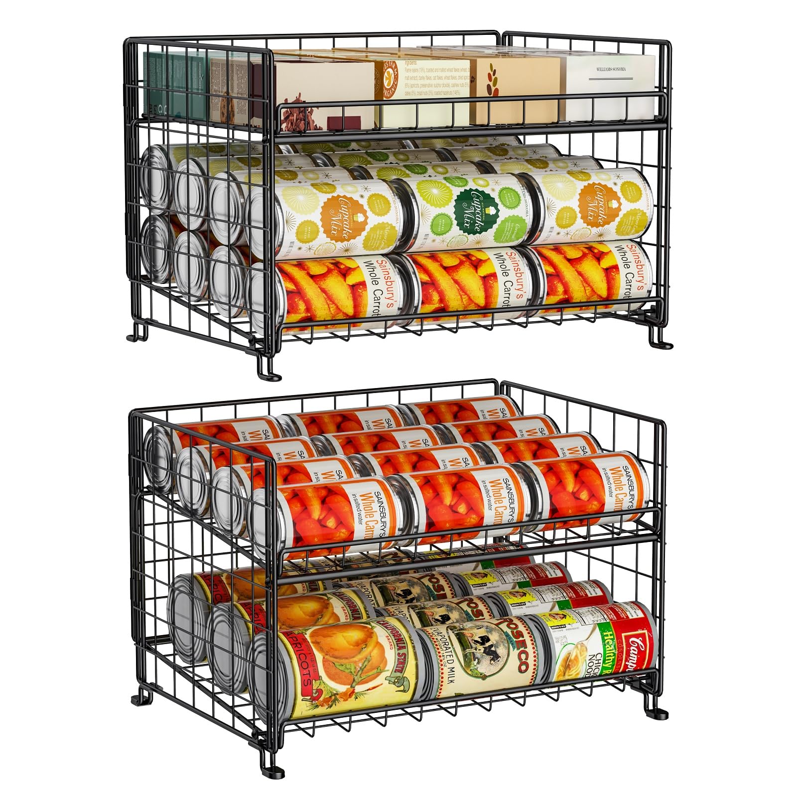JKsmart 4-Tier Stackable Can Rack Organizer, Can Storage for Kitchen Pantry Cabinet, Can Holders for Food, Multifunctional Can Dispenser for Snacks Soda