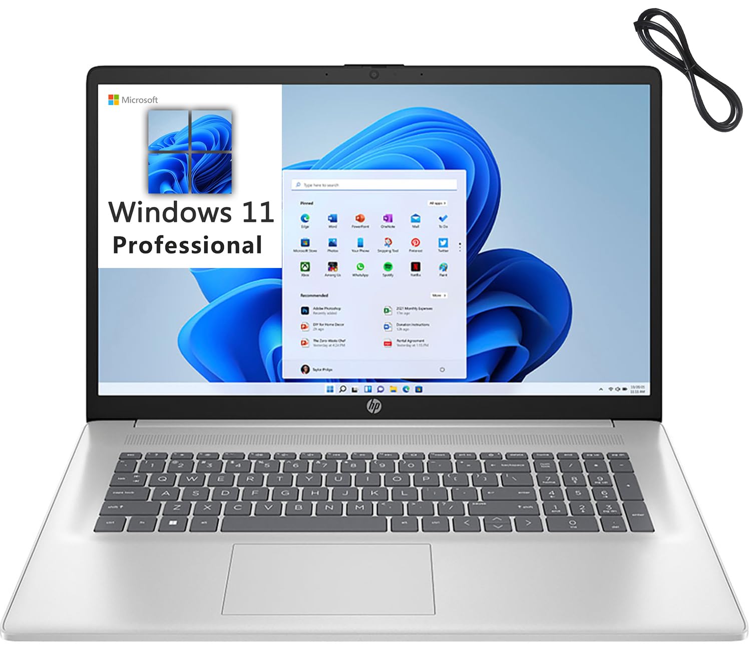 HP 17 17.3" FHD Laptop Computer, 13th Gen Intel 10-Core i5-1335U (Beat i7-1270P), 16GB DDR4 RAM, 1TB PCIe SSD, WiFi 6, Bluetooth 5.3, Windows 11 Pro, BROAG Cable