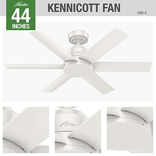 Hunter Fan Company Kennicott 44-inch Indoor/Outdoor Fresh White Casual Ceiling Fan Without Light Kit, Includes Wall Control, Reversible WhisperWind Motor, and SureSpeed Technology