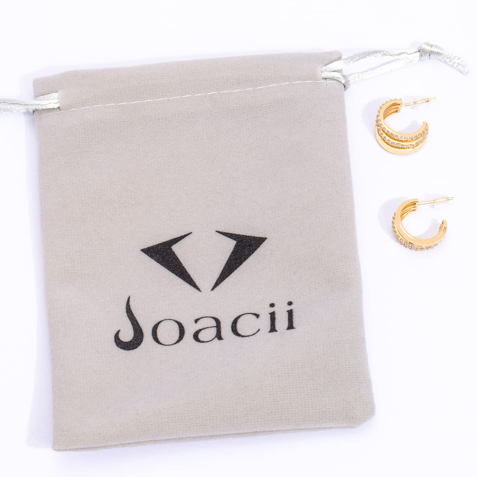 Joacii Gold Plated Cubic Zircon C-Hoop Earrings Lightweight Split Treble Hoop Huggie Stud Earrings for Women