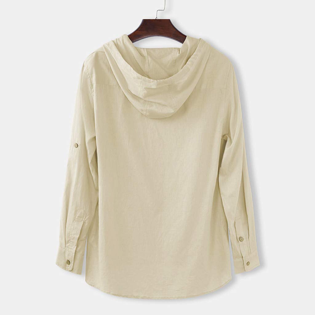kpoplk Beach Shirts for Men Casual Long Sleeve Regular Fit Cotton Beach Shirt with Pocket T-Shirts Khaki