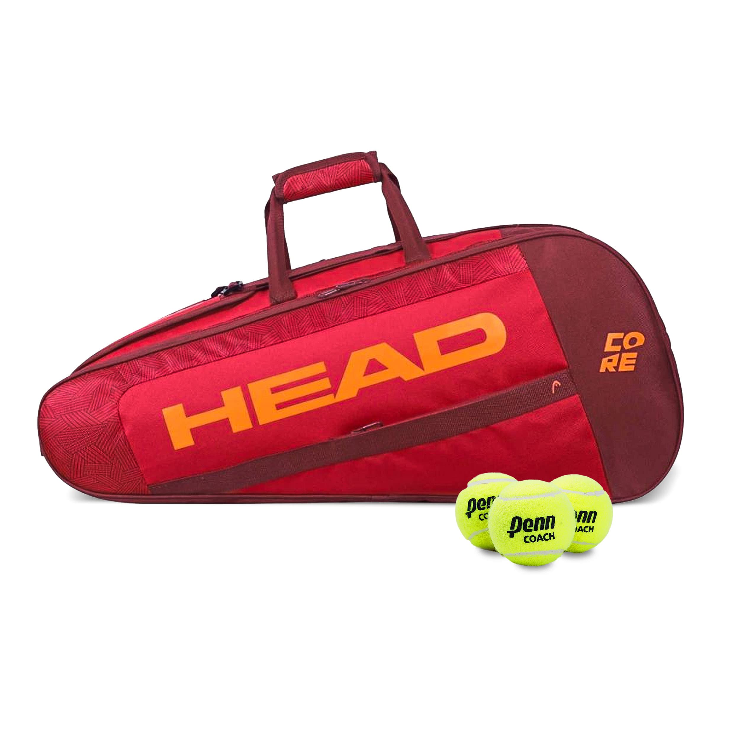 HEAD Core 6R Combi Tennis Racquet Bag - 6 Racket Tennis Equipment Duffle Bag,Black/Grey