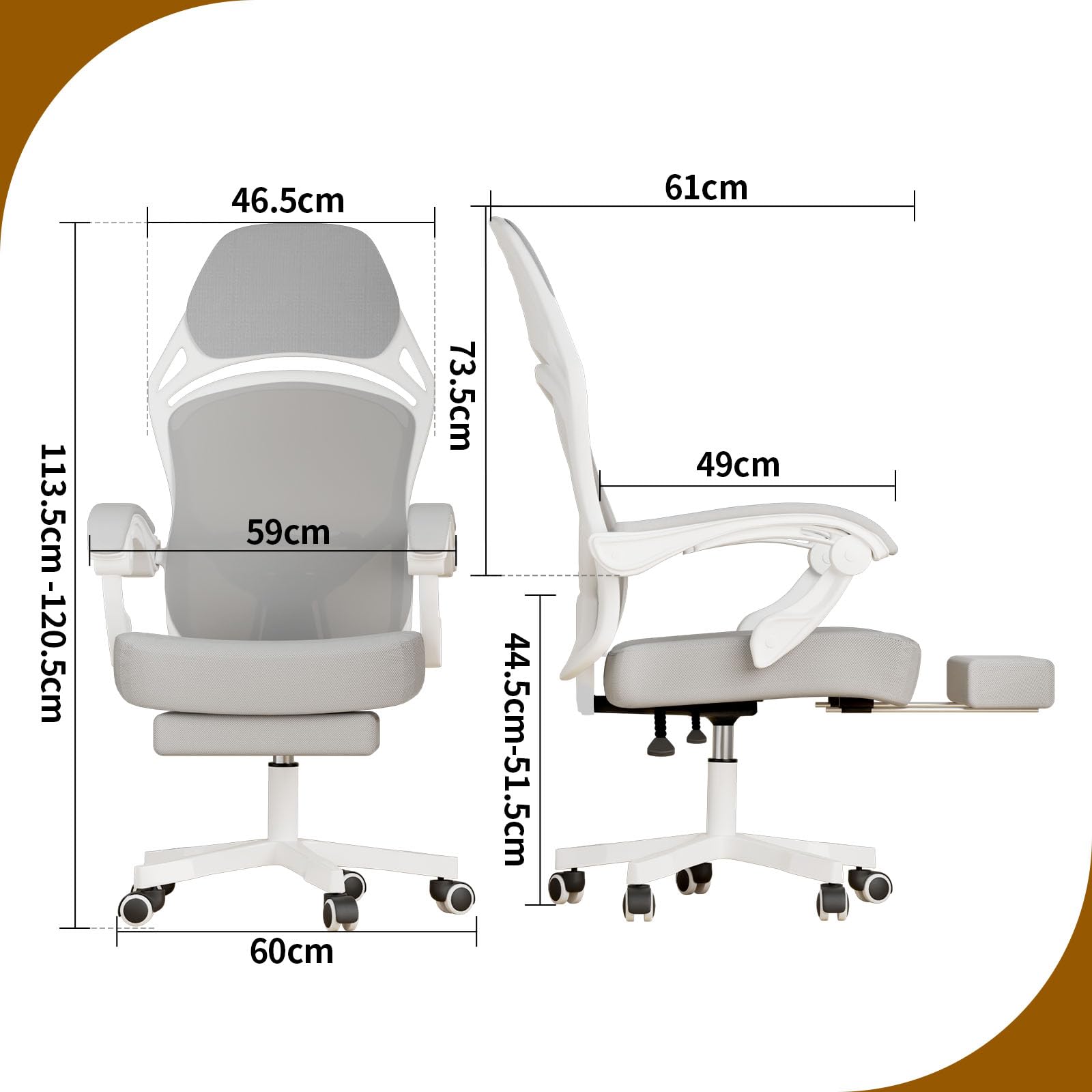 kenvc Ergonomic Office Chair with Foot Rest, Home Office Desk Chairs with Lumbar Headrest and Retractable Footrest, Mesh Office Chair Adjusts 90°-145°, Light Gray