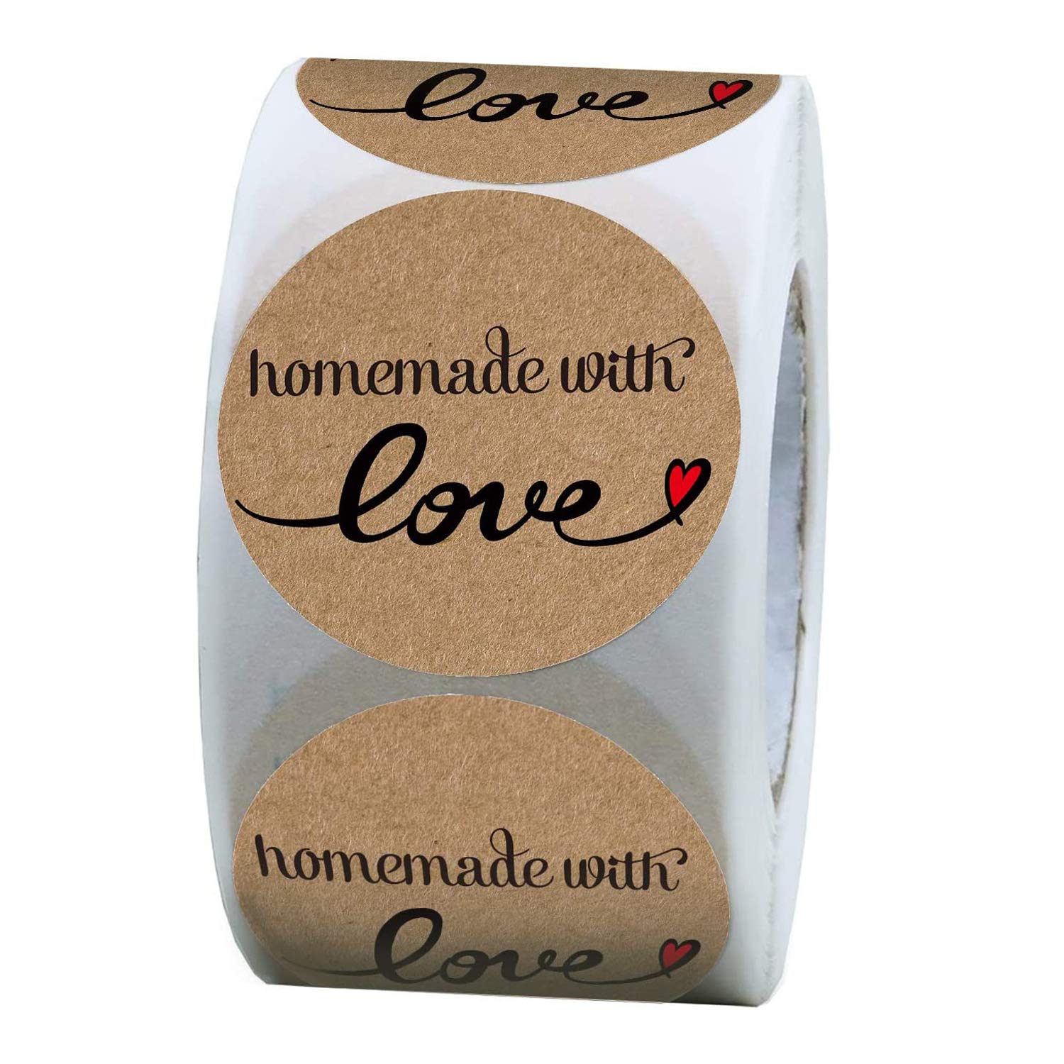 Homemade Love with Stickers - 1.4 inch Kraft Paper Labels, 500 Pack.