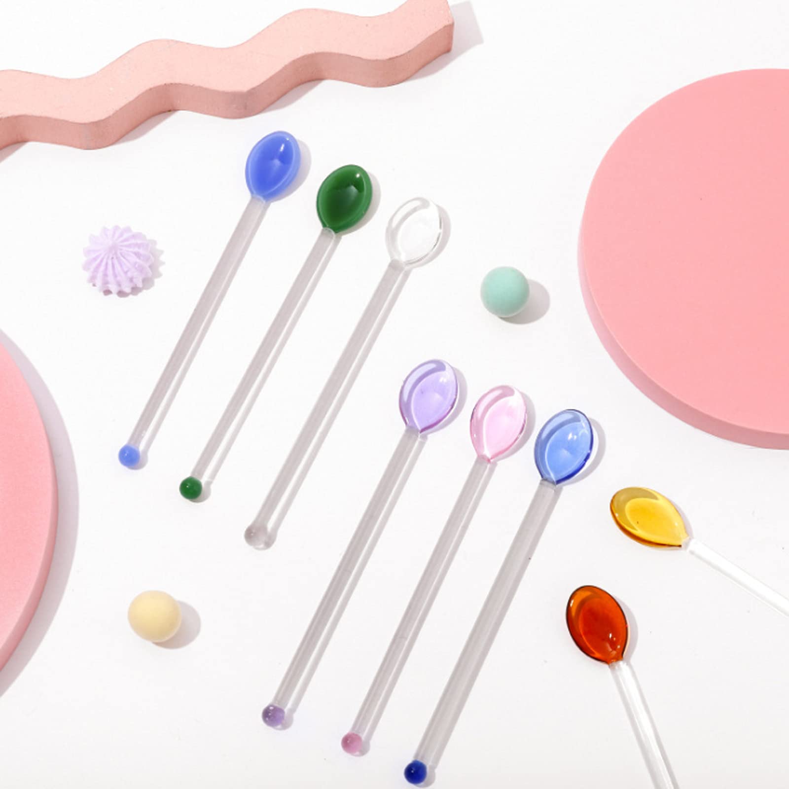 Luluxing 8Pcs Heat Resistant Glass Spoons Stirring Rod Salt Sugar Small Teaspoon For Coffee Ice Cream Dessert Cocktail Milkshake Cold Drink