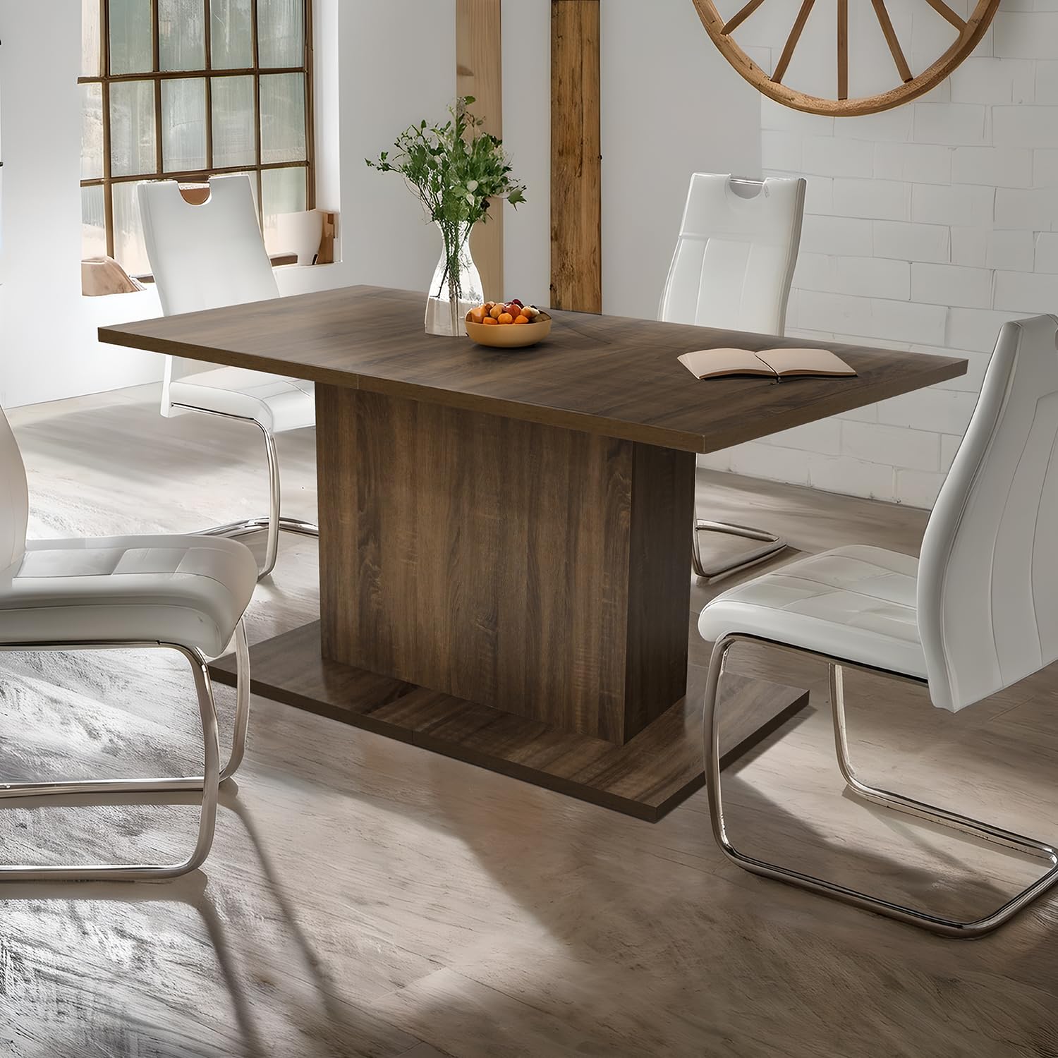 Homy Casa High Gloss Extendable Dining Table Wooden Dining Room Table 63.1" - 80" Saving Spaces for Kitchen Restaurant Home Office White Meeting Table, for 4-8, White (Wood)