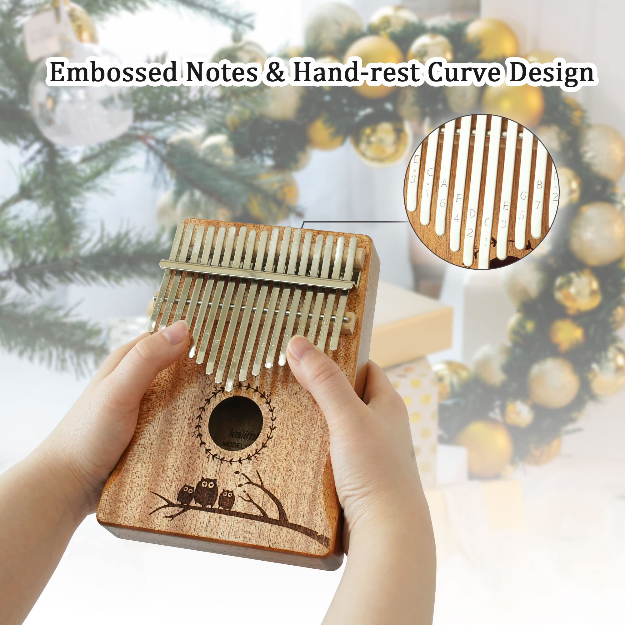 Kalimba Thumb Piano 17 Keys, Portable Finger Piano Musical Instruments Gift for Kids, Adults, Beginners, Professionals, Includes Tuning Hammer & More