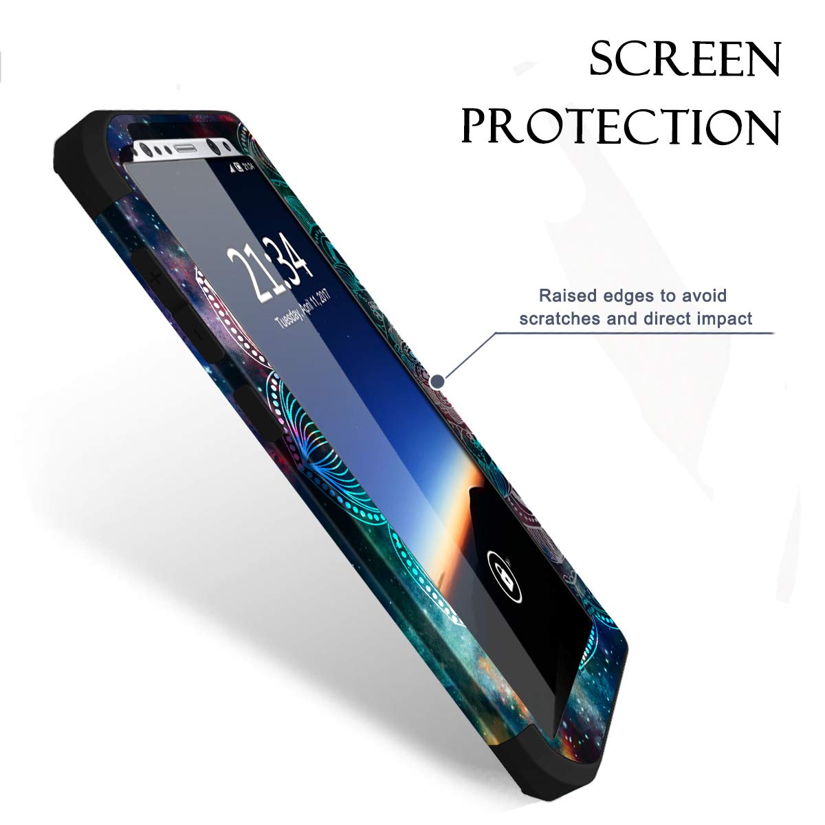 Hocase Galaxy S8 Case, Heavy Duty Protection Shock Absorbing Silicone Rubber Bumper+Hard Plastic Shell Hybrid Dual Layer Protective Case for Samsung Galaxy S8 (SM-G950U) 5.8" 2017 - Mandala in Galaxy