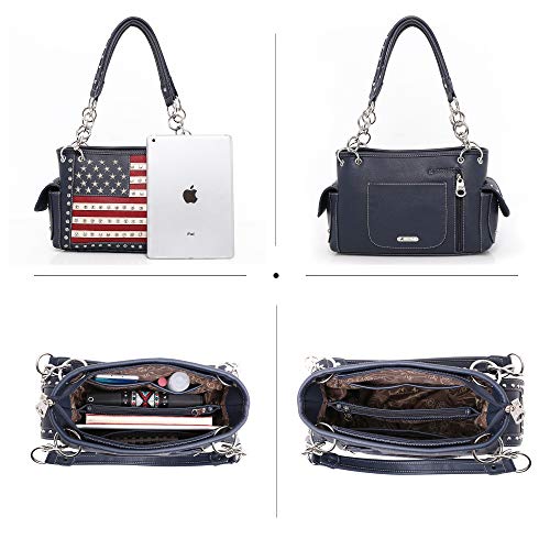 Montana West Patriotic Wallets for Women American Flag Clutch Wallet Leather Small Purses with Silver Studs Navy US04-W003NY