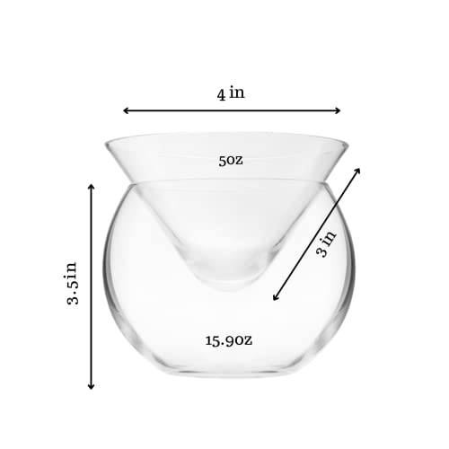 LEMONSODA Stemless Martini Glasses with Chiller Set of 2 - Elegant Cocktail Glass Set with Server Bowl - Beautiful Bar Martini Gift Set for Margarita, Manhattan Cocktails | SC2025