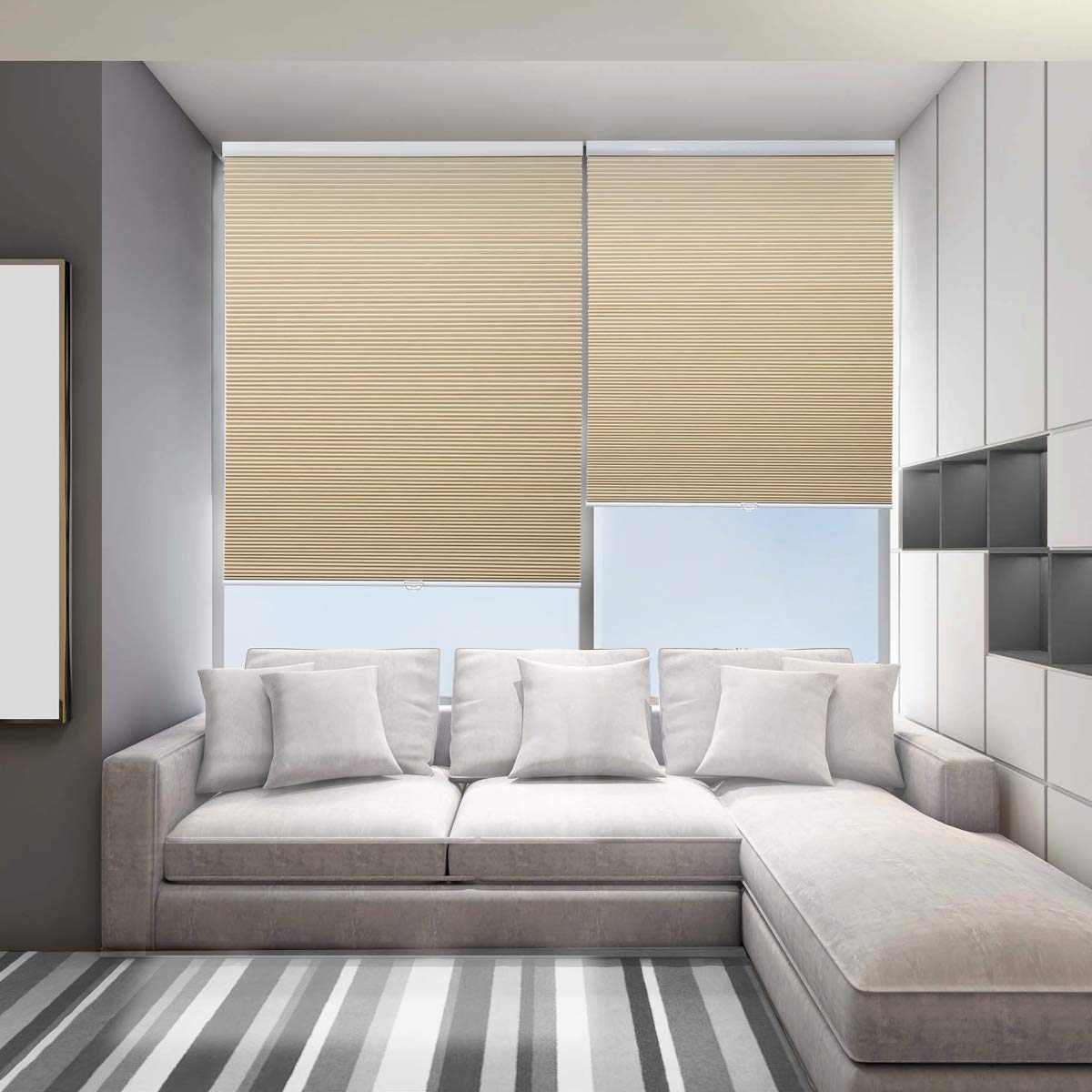 Honeycomb Blinds Cellular Shades Window Blinds and Shades Blackout Blinds Fabric Blinds for Home and Office, Beige-White, 39x64