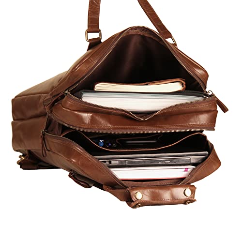 HULSH Leather Backpack For men and women 18 Inch - Full Grain Vintage Leather Laptop Backpack - Camping travel Rucksack Knapsack - Casual Bookbag Daypack with rustic look