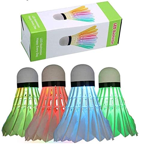 JSA LED Badminton shuttlecocks(4PCS/Box) Lighting Birdies Shuttlecock Glow in The Dark Badminton for Indoor/Outdoor
