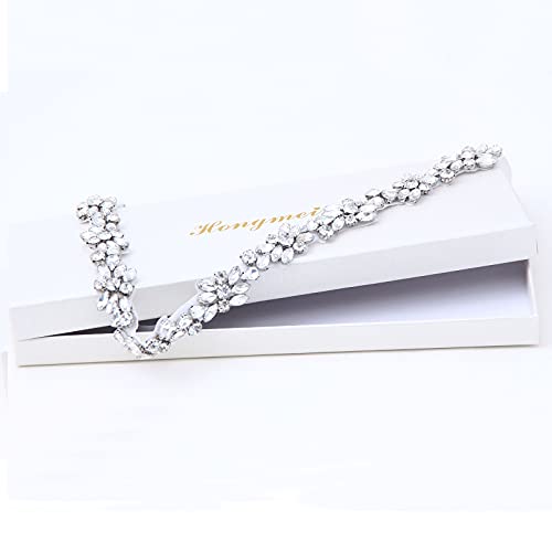 HONGMEI Thin Bridal Belt Rhinestone Wedding Belt Bridesmaid Sash Women Dress Accessories(White)