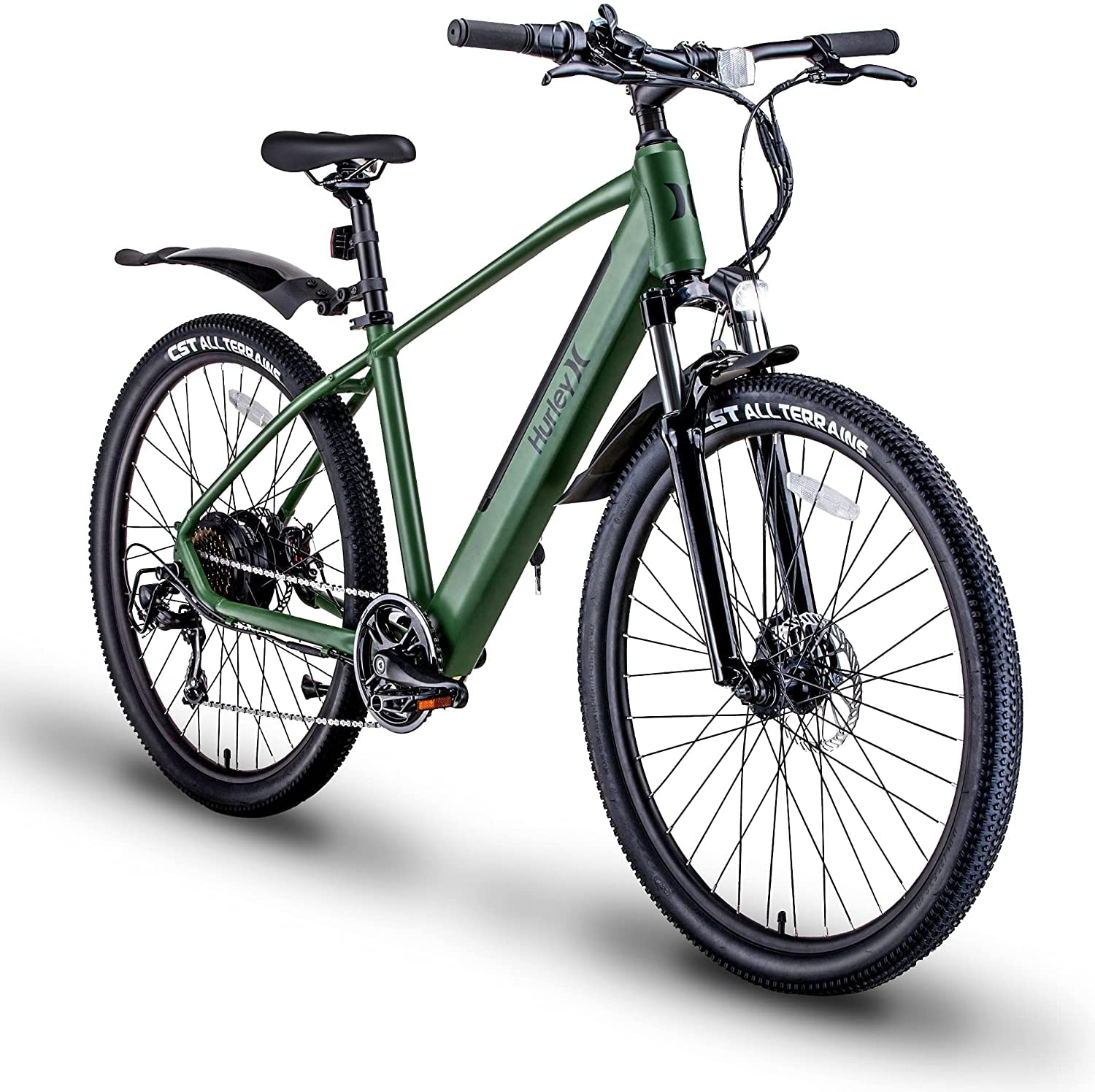 Hurley Electric Bikes Tailslide Mountain Bike E-Bike (Green, Medium / 17 Fits 5`6″-6`2″)