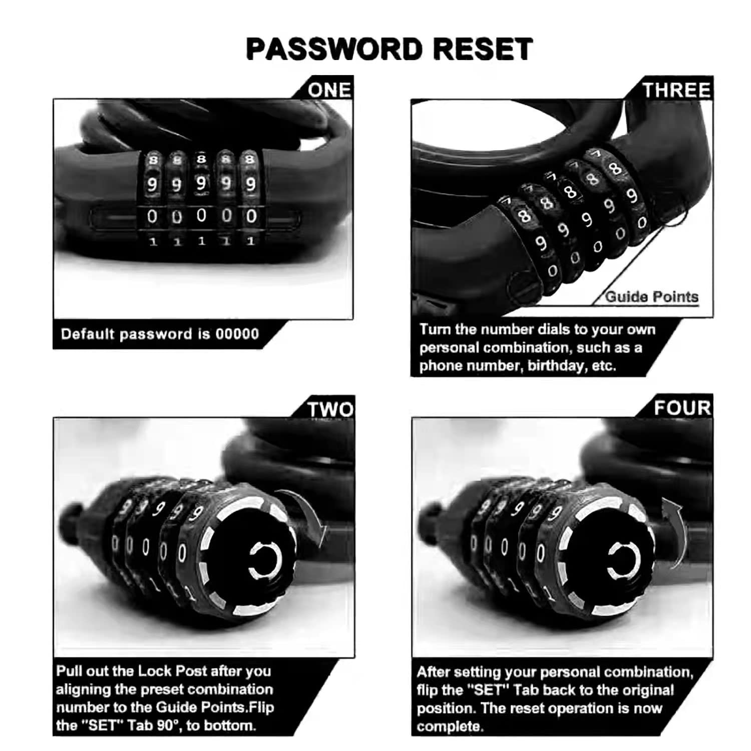 IDEALUX Bike Lock Cable with Mounting Bracket, Bicycle Cable Lock with 5 Digit Combination, Bike Cable Lock 4 Feet Long x 1/2 Inch (Black)