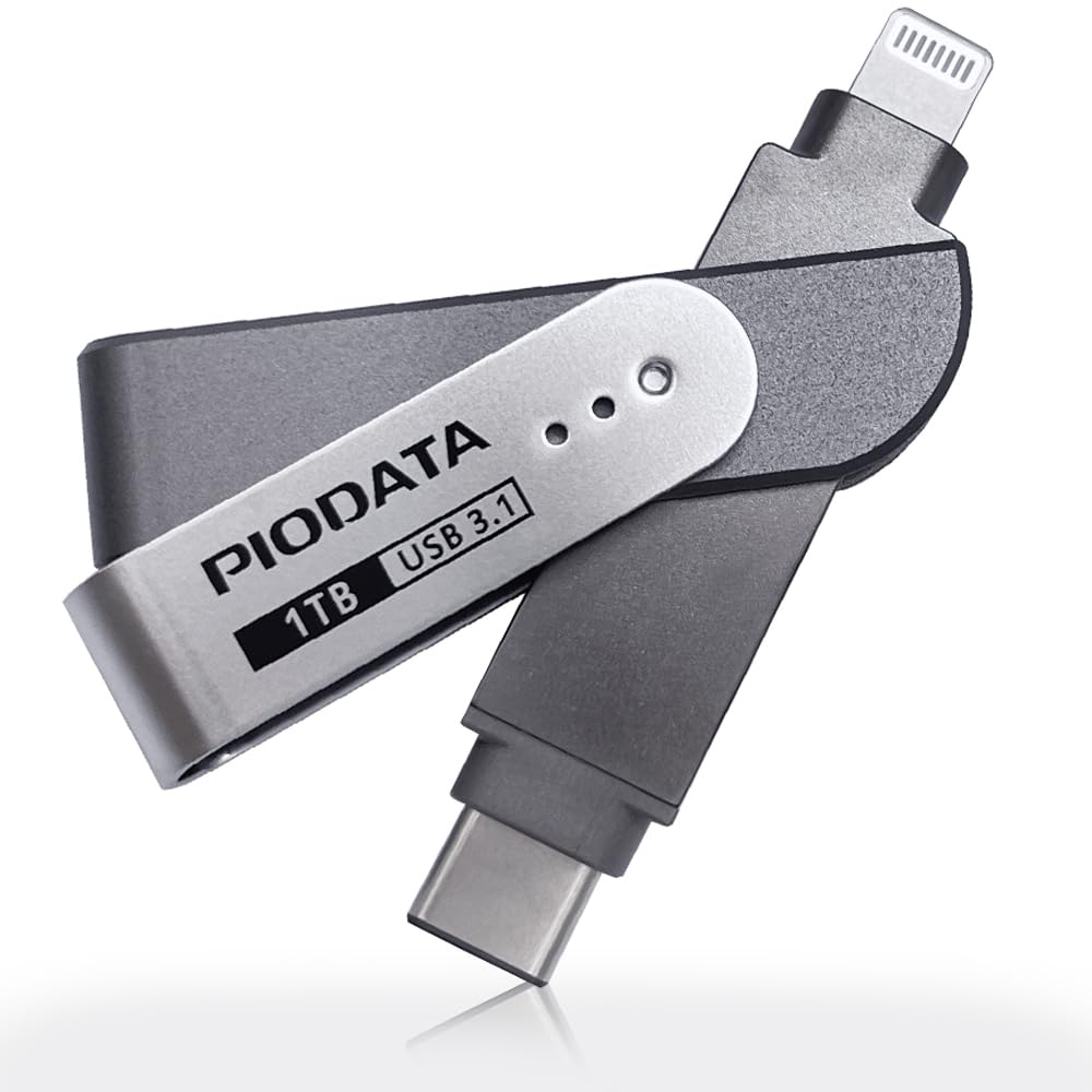 PIODATA iXflash 1 TB MFi Certified Flash Pen Drive for iPhone/iPad/Mac/PC USB 3.1 Type C Lightning External Storage Memory Photo Stick