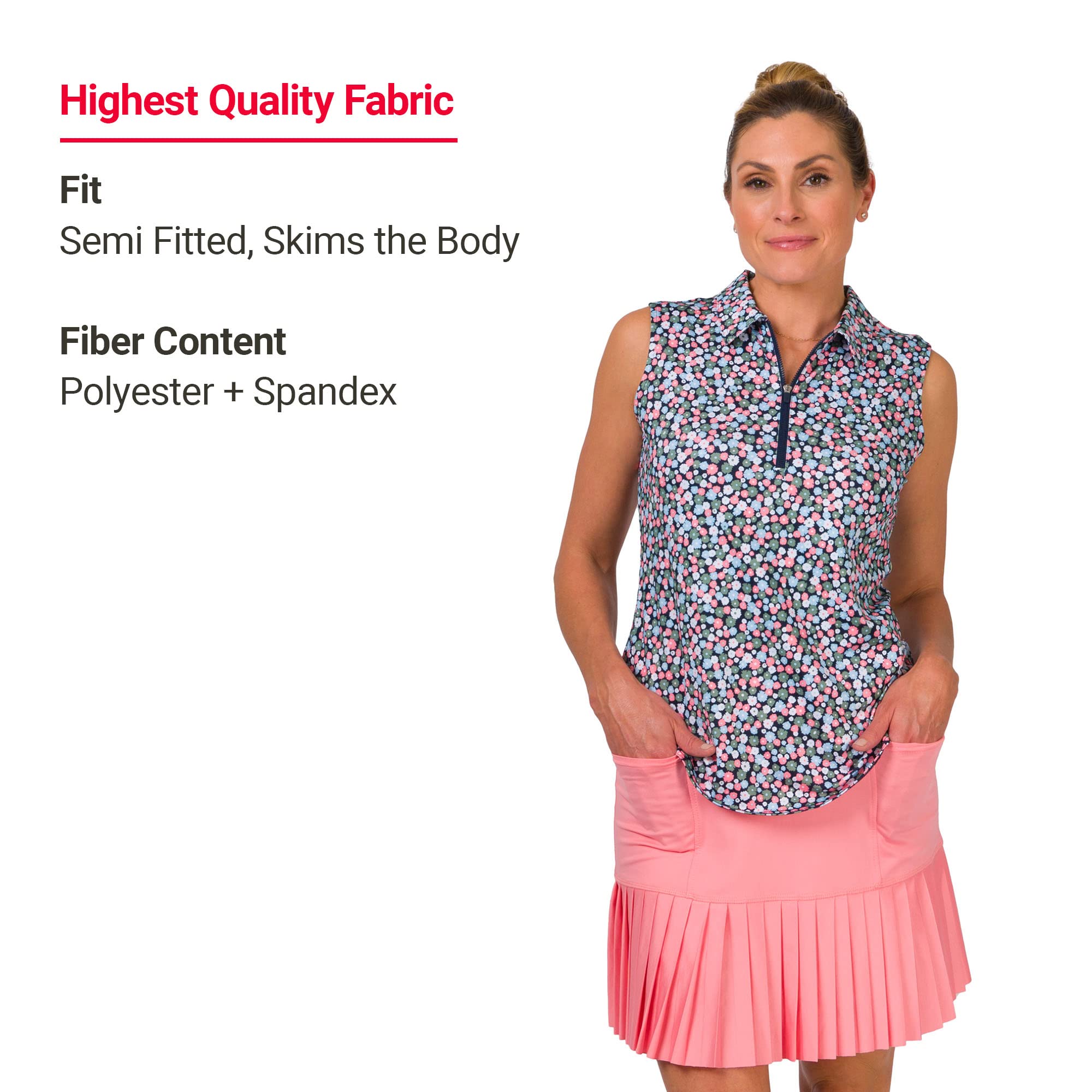 Jofit Apparel Women's Athletic Clothing Sleeveless Polo for Golf & Tennis, Size X-Large, Ditsy Floral Print