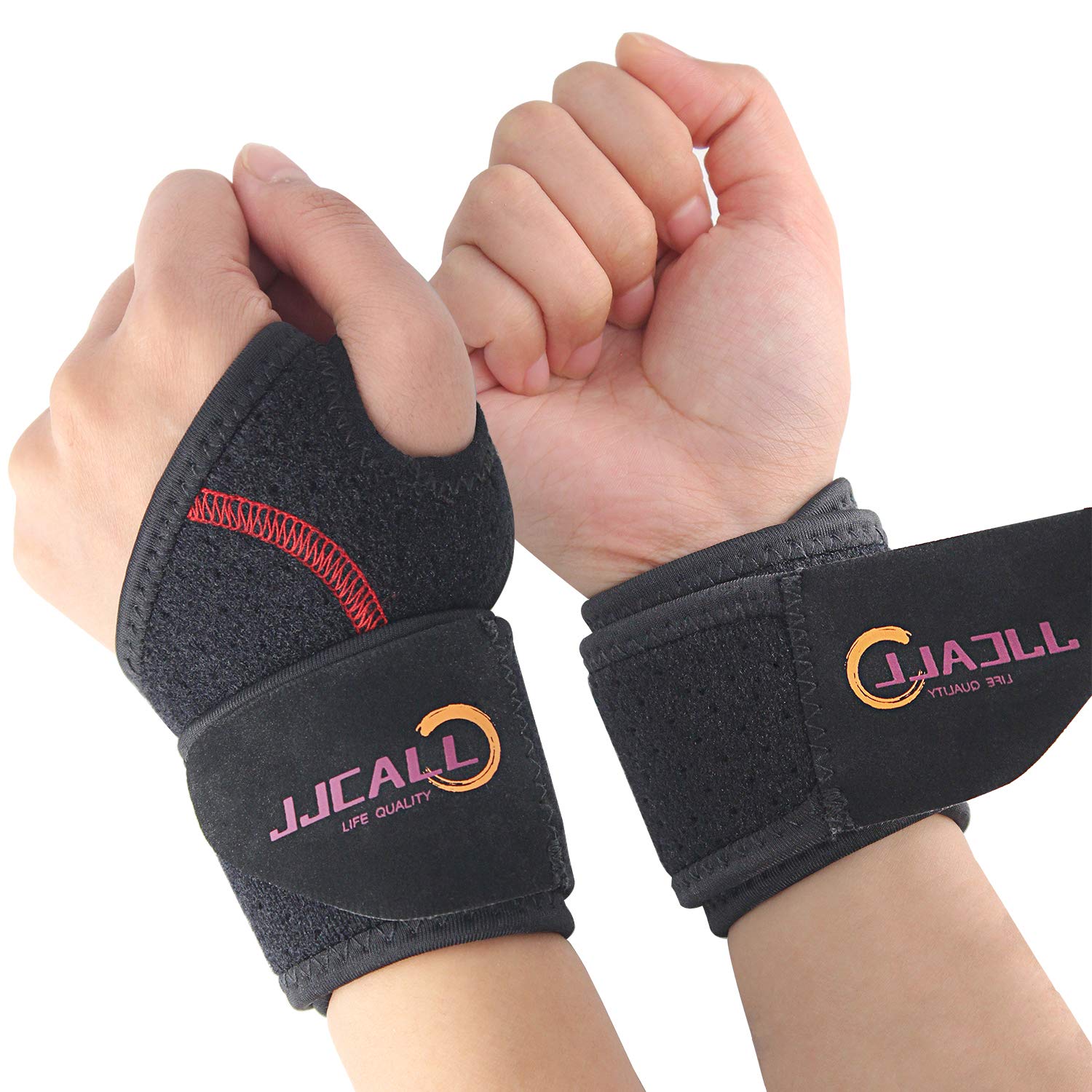 JJCALL Wrist Brace, 2PACK Fitted Wrist Support/Wrist Strap/Hand Support/Breathable/Comfortable/Adjustable, Left + Right Hand