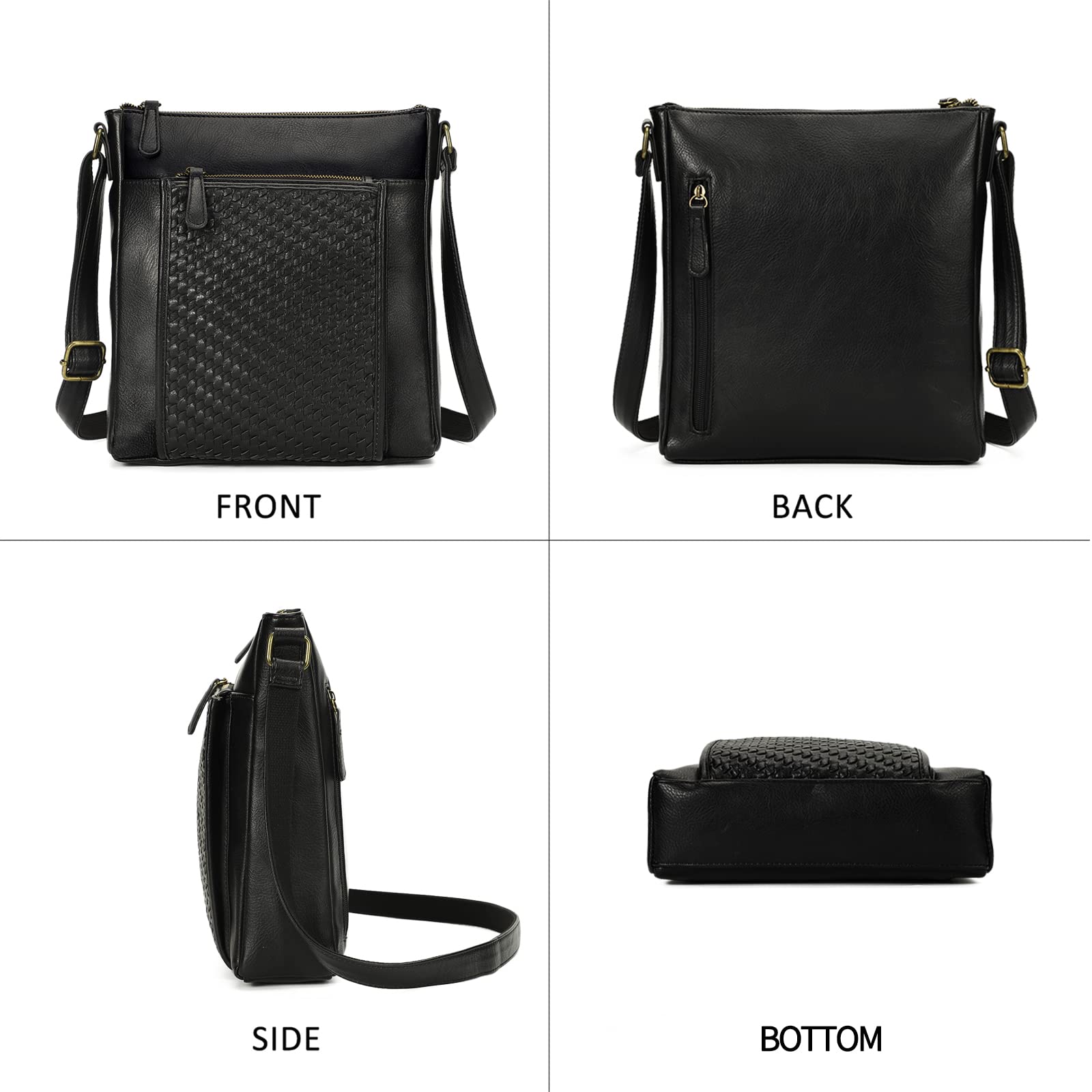 KL928 Crossbody Bag Purses for Women, Medium Handbags Shoulder Bag with Adjustable Strap, PU Leather Women's Shoulder Bag (Black)