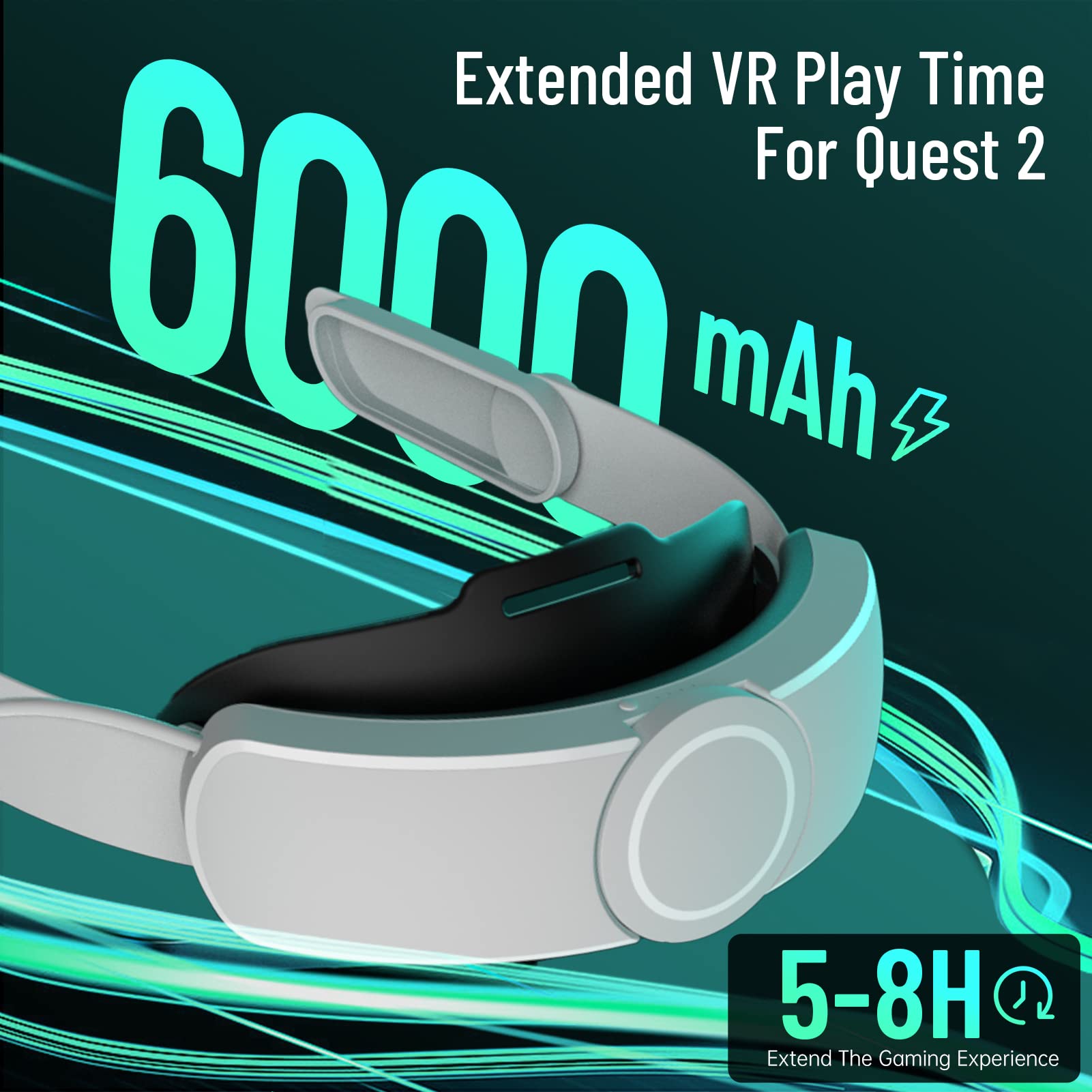 Head Strap with Battery Pack for Oculus Quest 2, Elite Head Strap Replacement 6000mah Compatible with Meta Quest 2 Accessories, Okaycat VR Headset Flip-Adjustable Extended Play Time Black