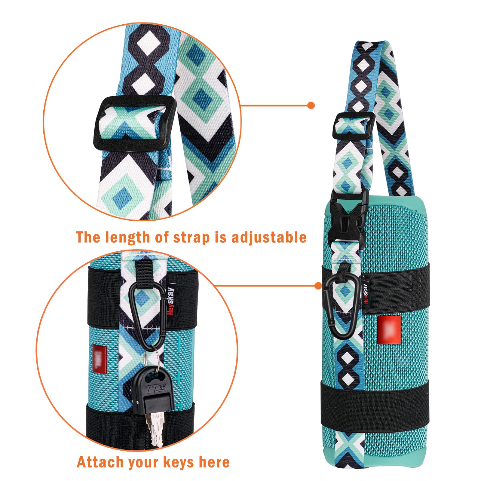 HEYSKAY Bluetooth Speaker Universal Carrier Holder with Strap, Bluetooth Speaker Handle Shoulder Strap Sling for Bike/Boat. Compatible with JBL FLIP 4 5 6/EDUPLINK Bluetooth Speaker (Speaker Excluded)