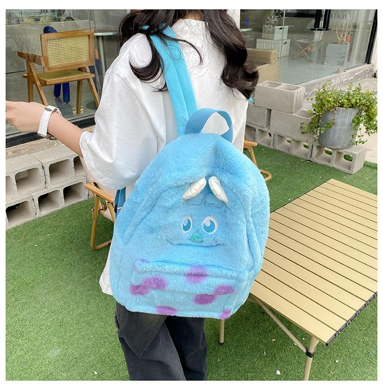 HOKMAH Kawaii Fuzzy Backpack Daypack, Cute Y2K Fluffy Animals Design Chic Cartoon Furry Daypack Bookbag Daily Use Shoulder Bag (blue)