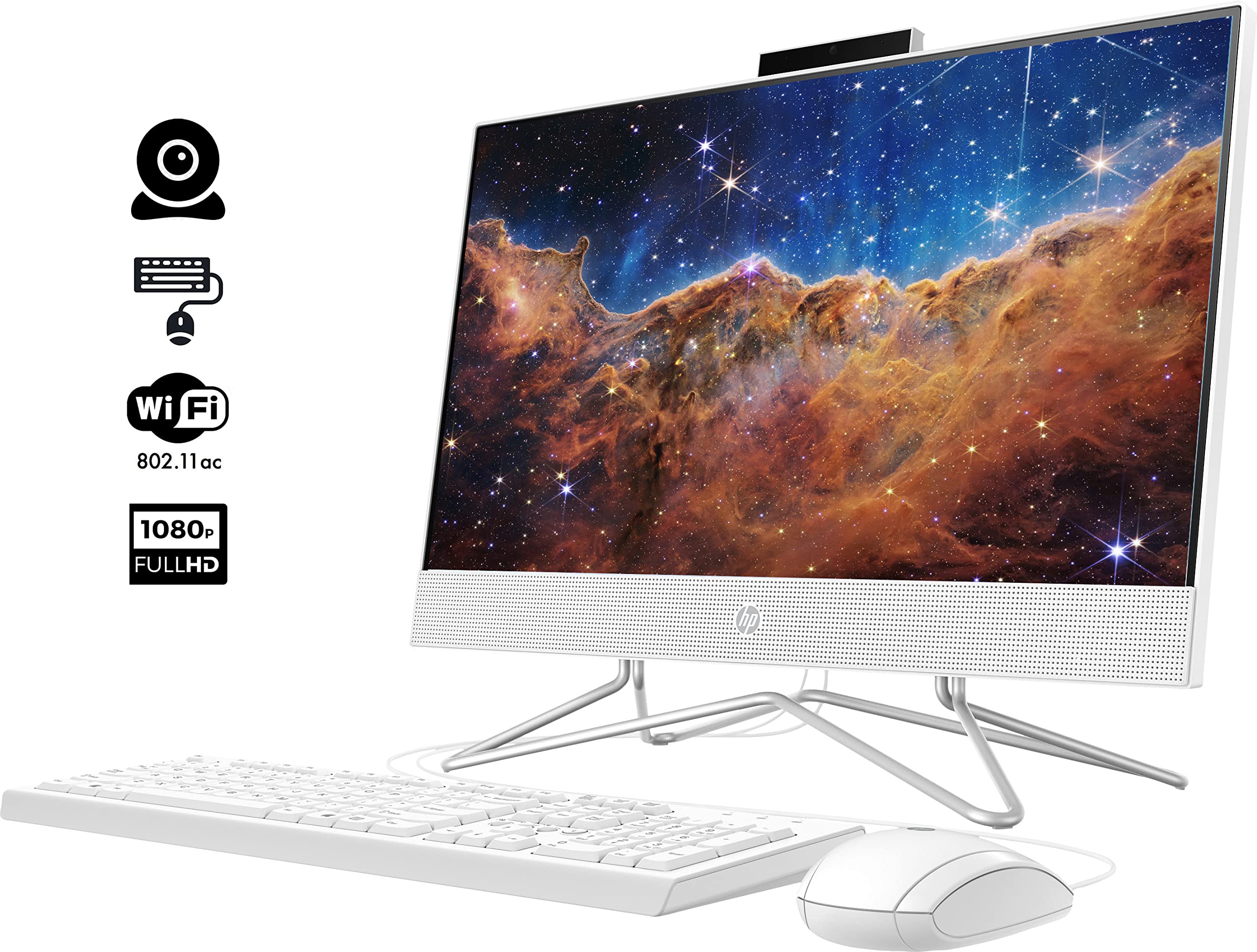 HP 2022 Newest All-in-One Desktop, 21.5" FHD Display, Intel Celeron J4025 Processor, 4GB RAM, 128GB PCIe SSD, Webcam, WiFi, HDMI, RJ-45, Wired Keyboard&Mouse, Windows 11 Home, White