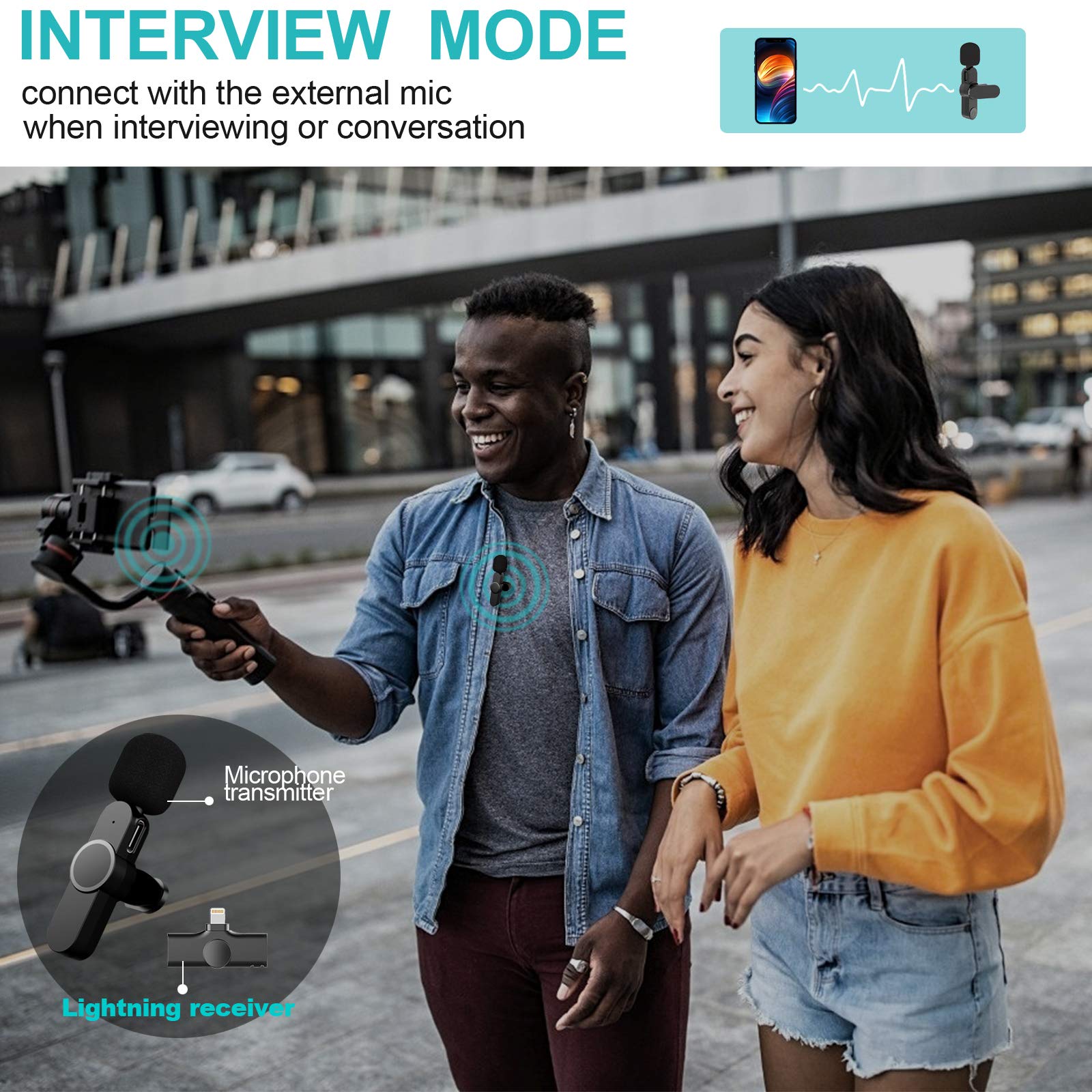 iDiskk 【Plug-Play with 2 Clips】 iPhone iPad Wireless Microphone for Youtubers,Facebook Live Stream,Vloggers,Interview,Auto-syncs Clip-on Lapel Mic for PC (NO APP or Bluetooth is Needed)