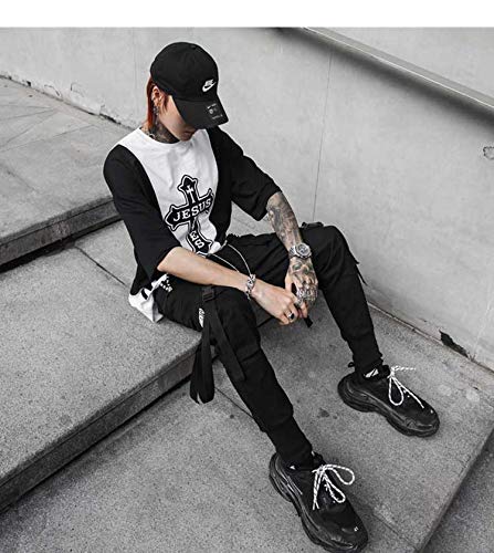 HONIEE Men's Hiphop Punk Jogger Sport Harem Pants Cargo Pants (Black#2, Waistline:29-31)…