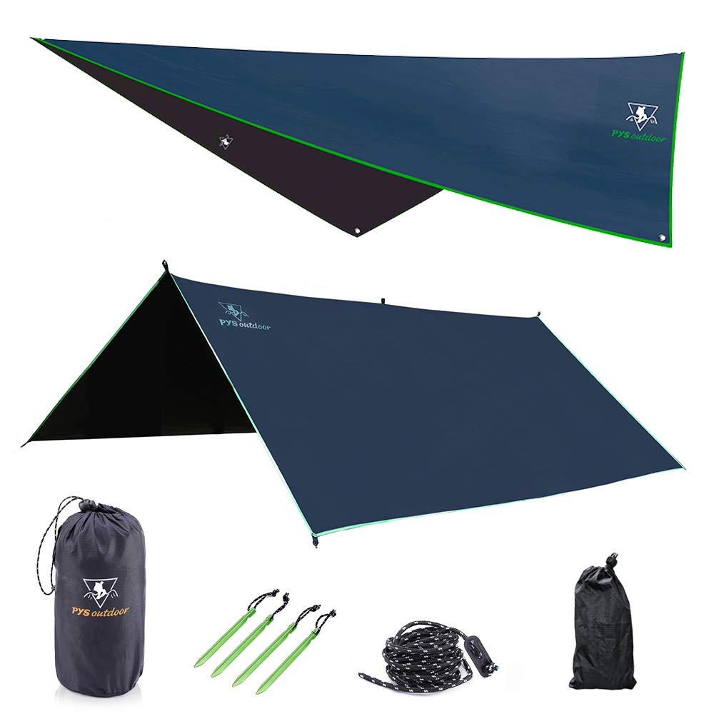 Hammock Rain Fly - Waterproof Tent Tarp Camping Backpacking Survival Shelter by Premium Lightweight Ripstop Fabric, Fast Set Up, Stakes and Ropes Included for Hiking, Travel (Rectangular section)