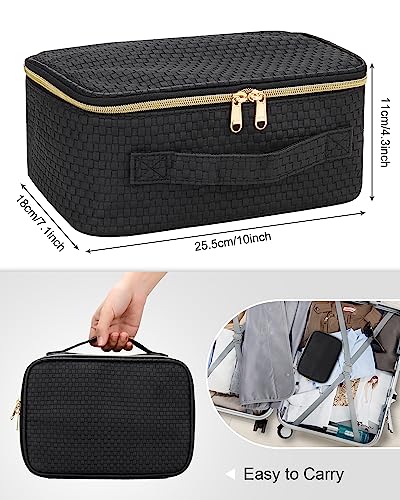 Relavel Travel Makeup Bag, Large Cosmetic Organizer Case Travel Toiletry Storage Train Case for Women and Girls, with Brush Compartment and Easy to Clean Lining, Black