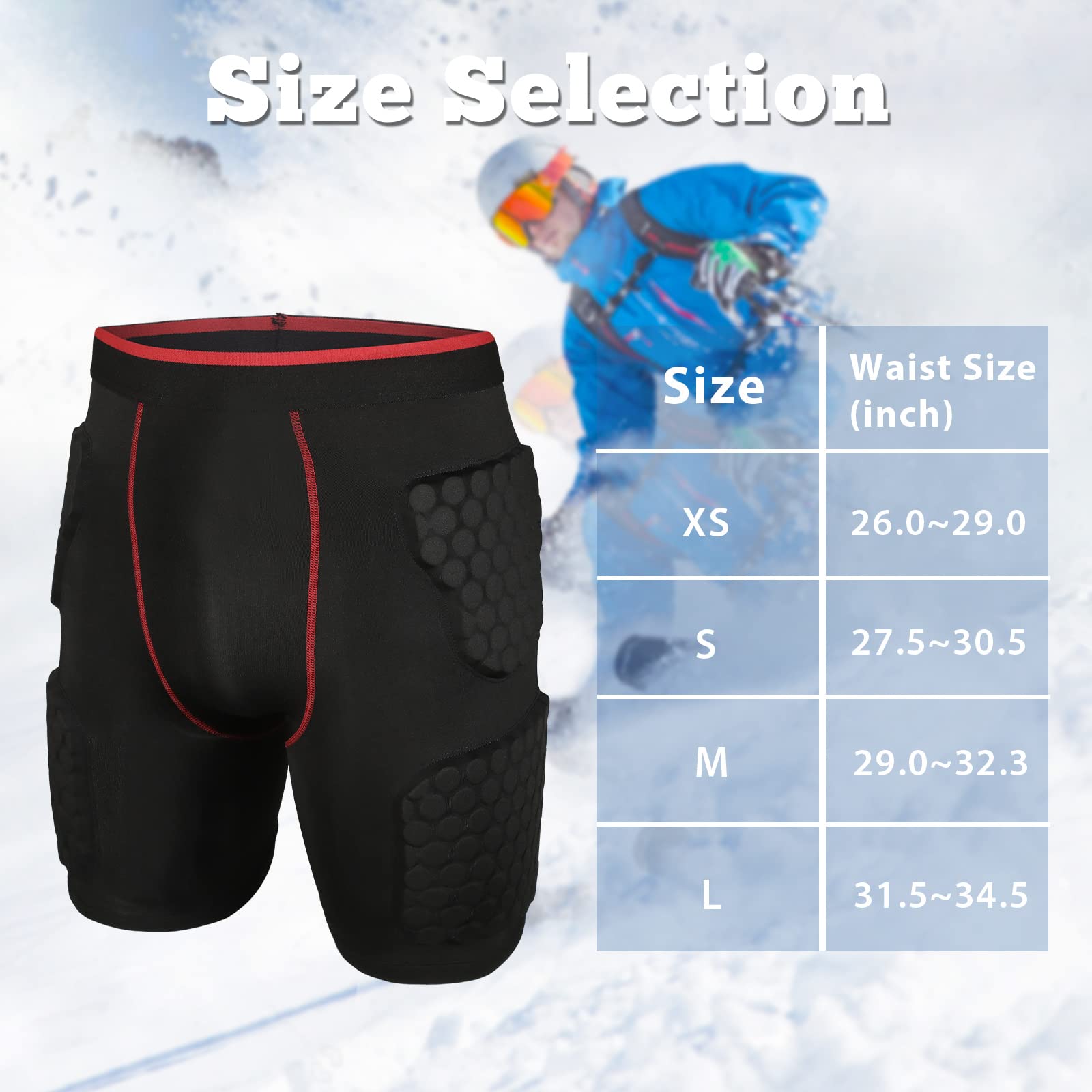 Hozzen Protective Padded Shorts - Hip Protector EVA Padded, High Elastic Fabric for Riding, Skateboarding, Skiing, Ice Hockey