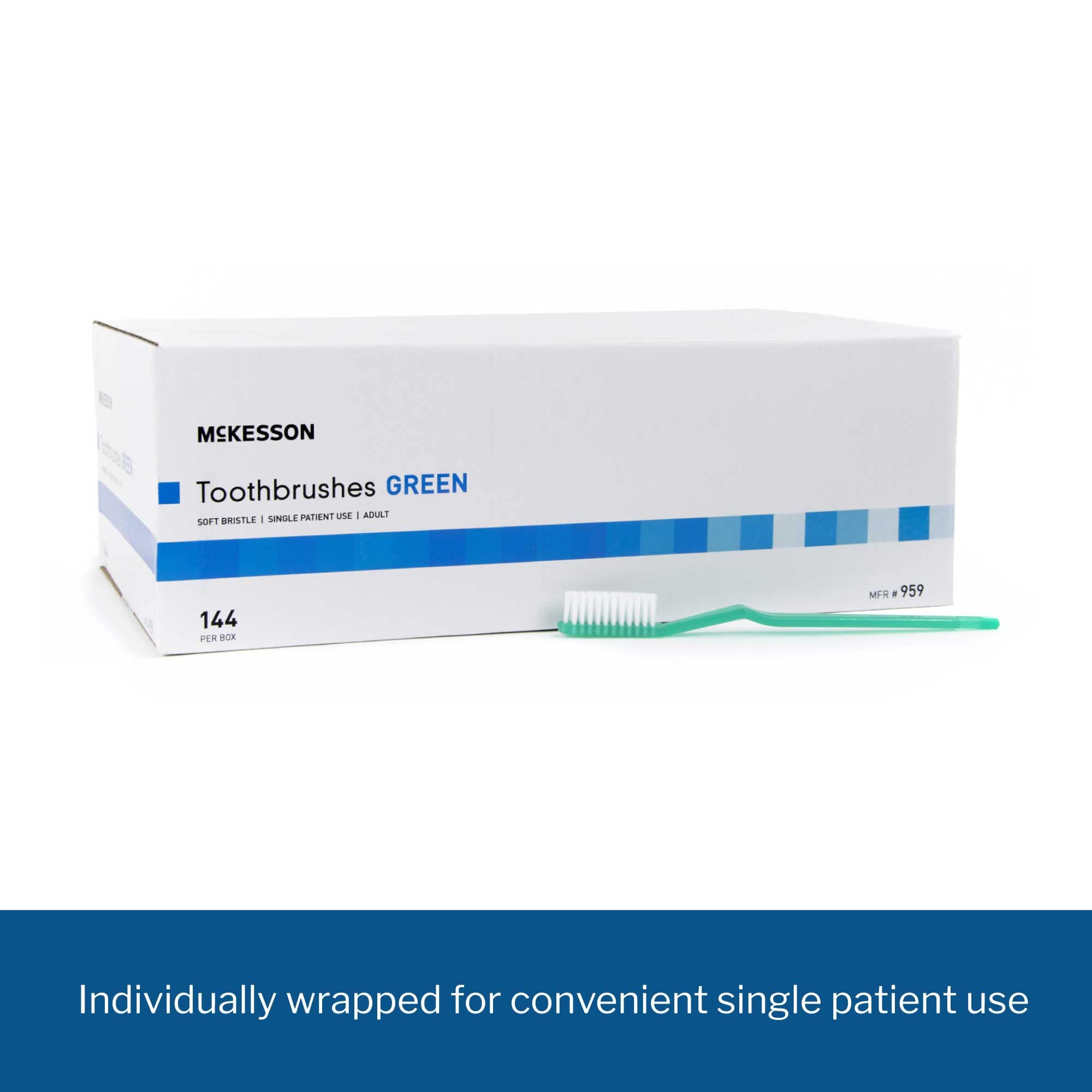 McKesson Toothbrush, Soft Bristle, Single Use/Disposable, Green, 144 Count, 1 Pack
