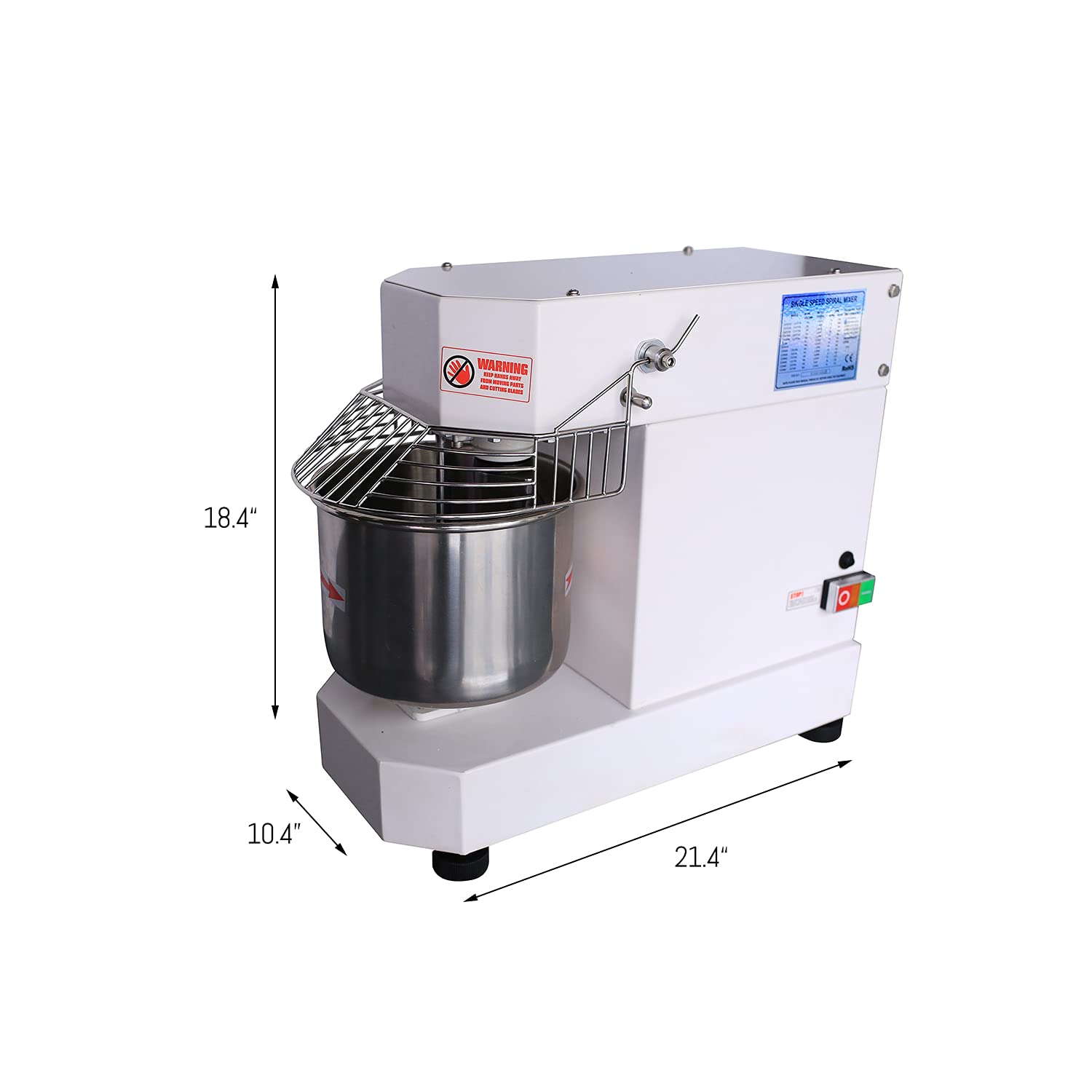 Hakka Commercial Dough Mixer, 5 Qt Spiral Mixer Food Mixer Machine Dual Rotating Dough Kneading Machine with Food-grade Stainless Steel Bowl, Security Shield & Timer