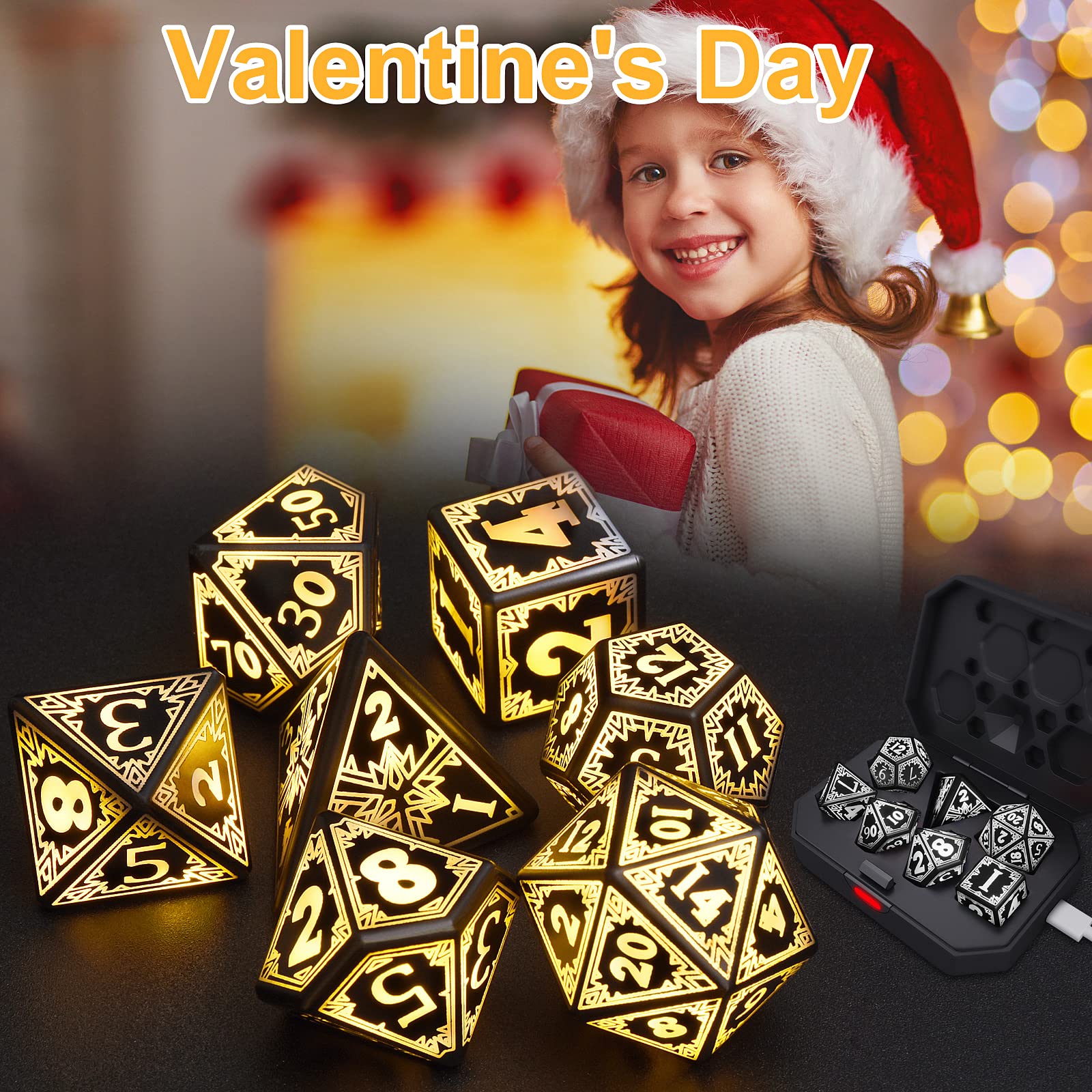 Light Up DND Dice with Charging Box, DND Light up Dice Electronic Dice Set with Charging Box D&D Dice Glow in The Dark Dice for Tabletop Game Led Flashing Dice Role Playing Game