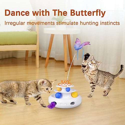 Gyuzh Cat Automatic Toy,3 in 1 Interactive cat Toys,Automatic Interactive Cat Toys USB Rechargeable with Feather and Butterfly Balls for Indoor Cat Kitten