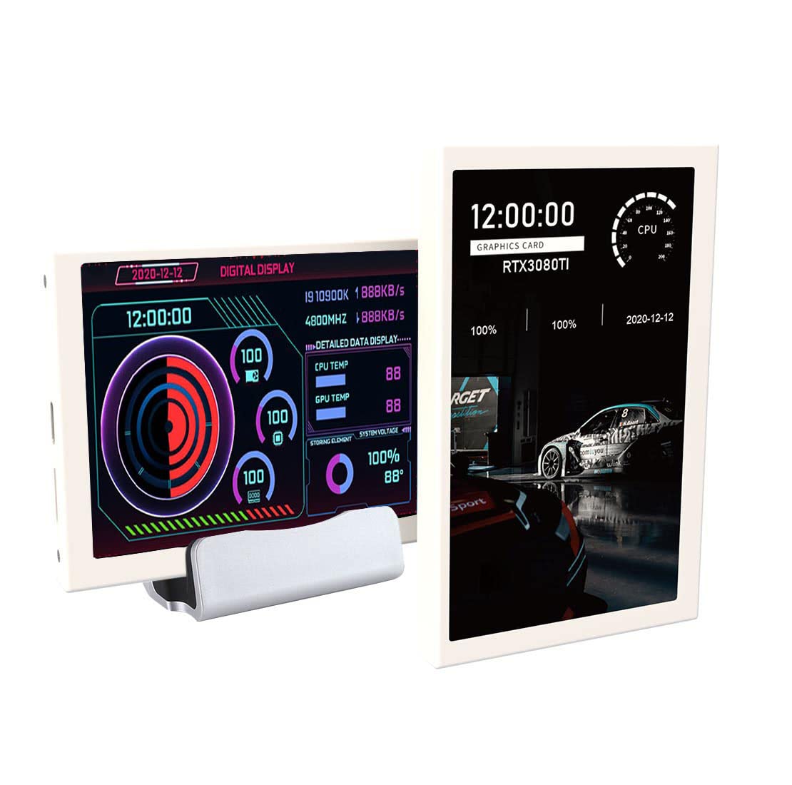 MAYS 5 inch IPS Screen Mini Dynamic PC Temperature Monitor, CPU Temperature Monitor Control Secondary Screen Display Gaming Monitor for Computer Case with Charge Base - White