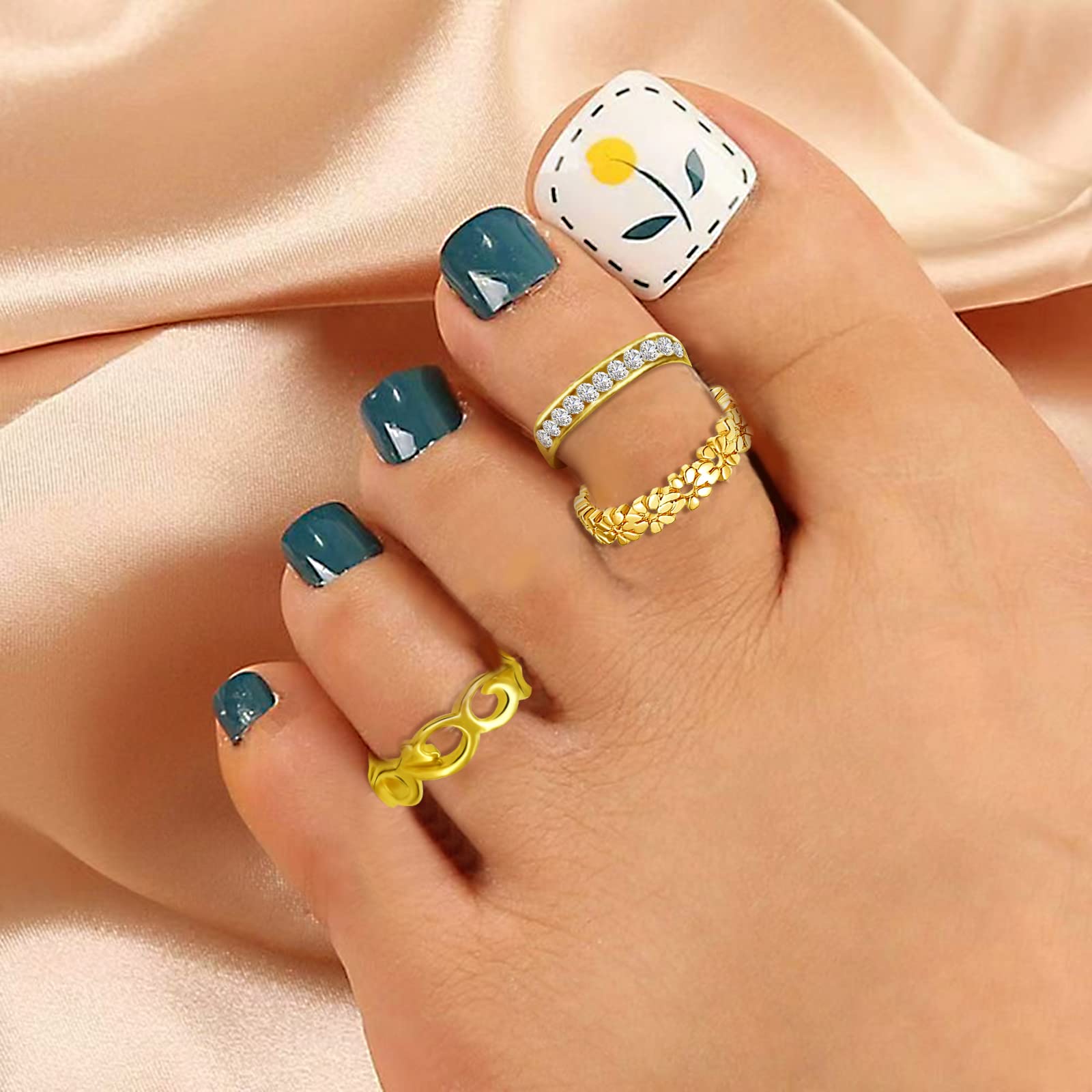 KSAZIOUK 12pcs Toe Rings for Women Silver Gold Toe Rings Adjustable Toe Ring Set Summer Beach Rings Foot Jewelry