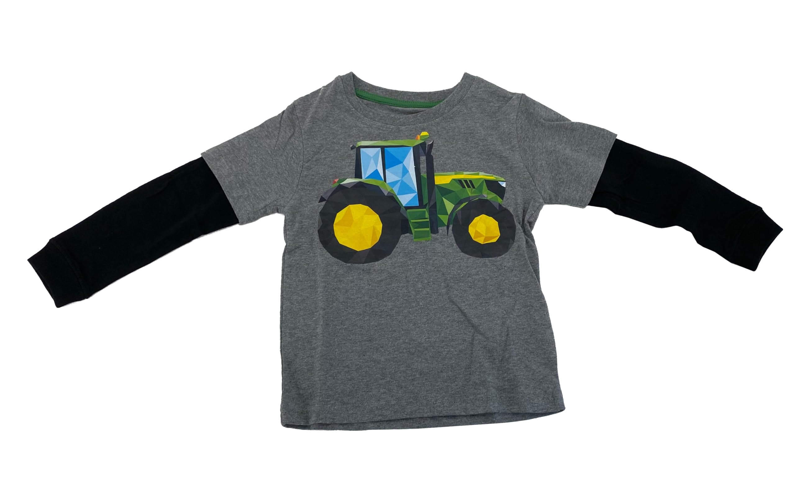 John Deere Gray Black Long Sleeve Polygon Tractor T-Shirt Sizes 2T 3T 4T (as1, Age, 4_Years, 4T)