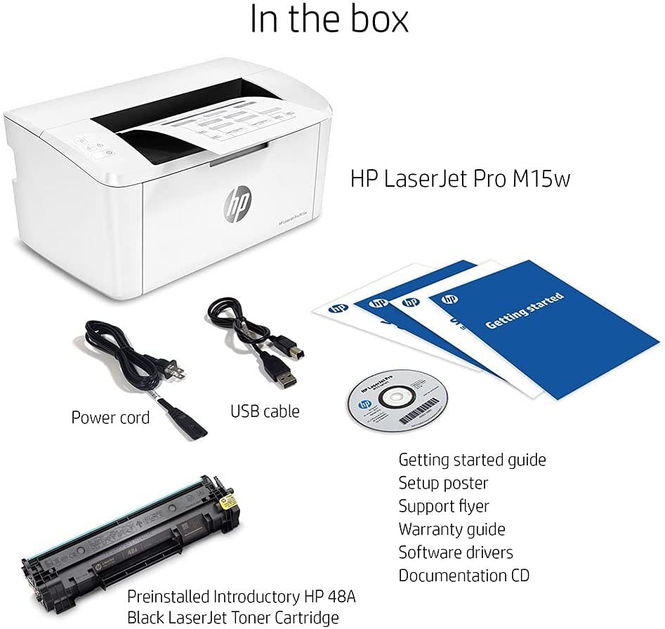 HP Laserjet Pro M15 w Single-Function Wireless Monochrome Laser Printer for Office - Print Only - 19 ppm, 600 x 600 dpi, 8.5" x 11" Letter, 150-sheet Capacity, Compatible with Alexa