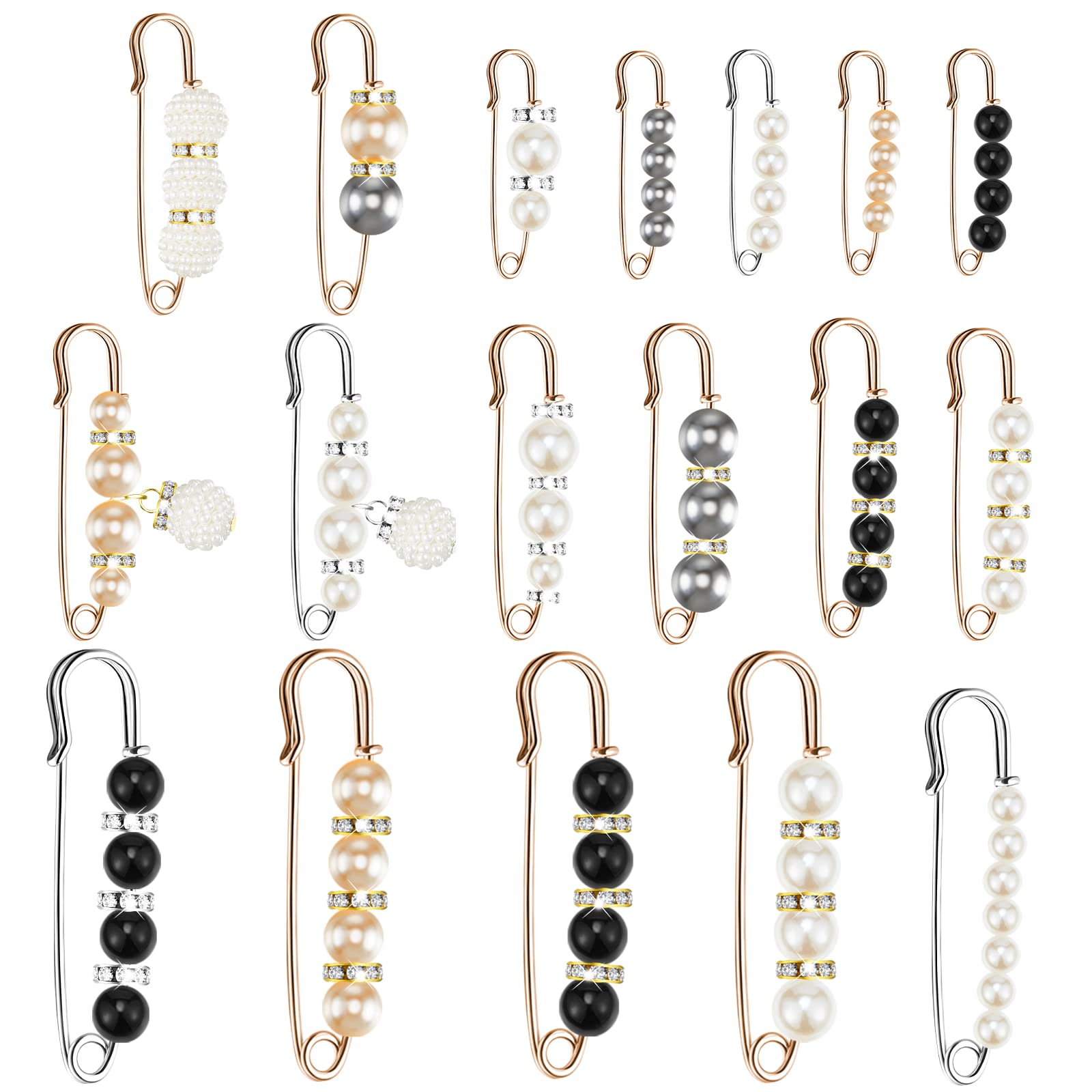 Hicarer 18 Piece Pearl Brooch Pins Women Decorative Safety Pins Clothing Shawl Clips Artificial Pearls Brooch Elegant Pearl Cardigan Collar Brooch Clips for Women Dress Skirt Sweater(Elegant Style)