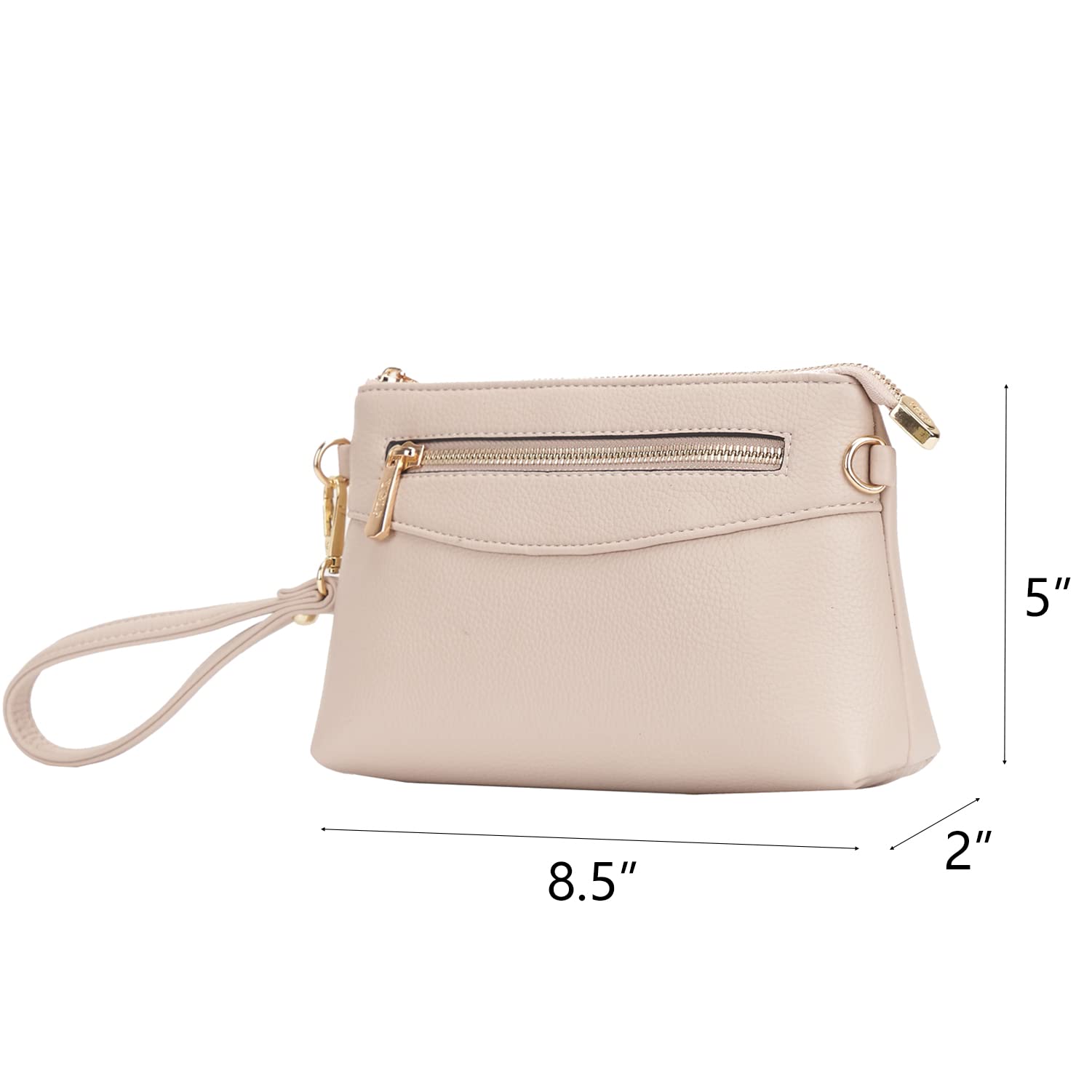 MINKARS Small Purse Leather Crossbody Bag Wristlet Clutch Shoulder Bag, Beige