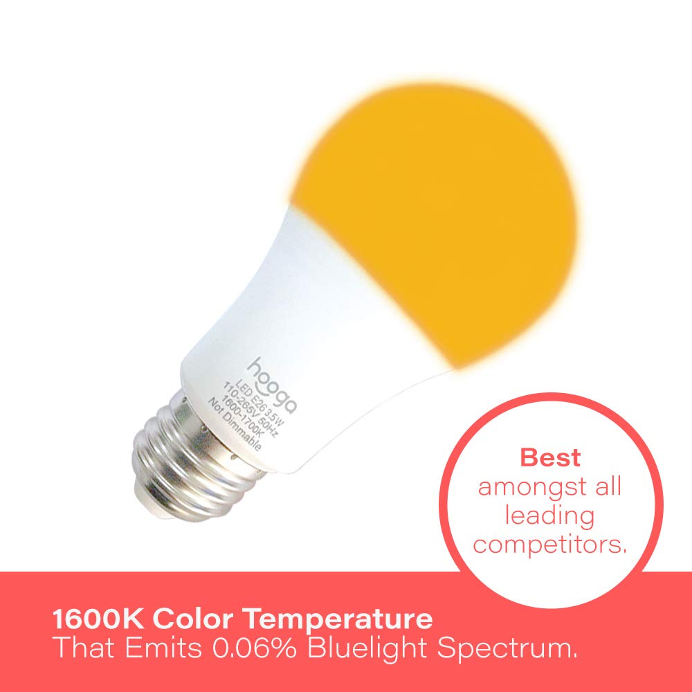hooga Sleep Light Bulb, Blue Light Blocking Amber Night Light. 1600K Sleep Aid Emits Only 0.06% Blue Light for Healthy Sleep. Baby Nursery Light. 3.5W LED, 25W Replacement 2-Pack